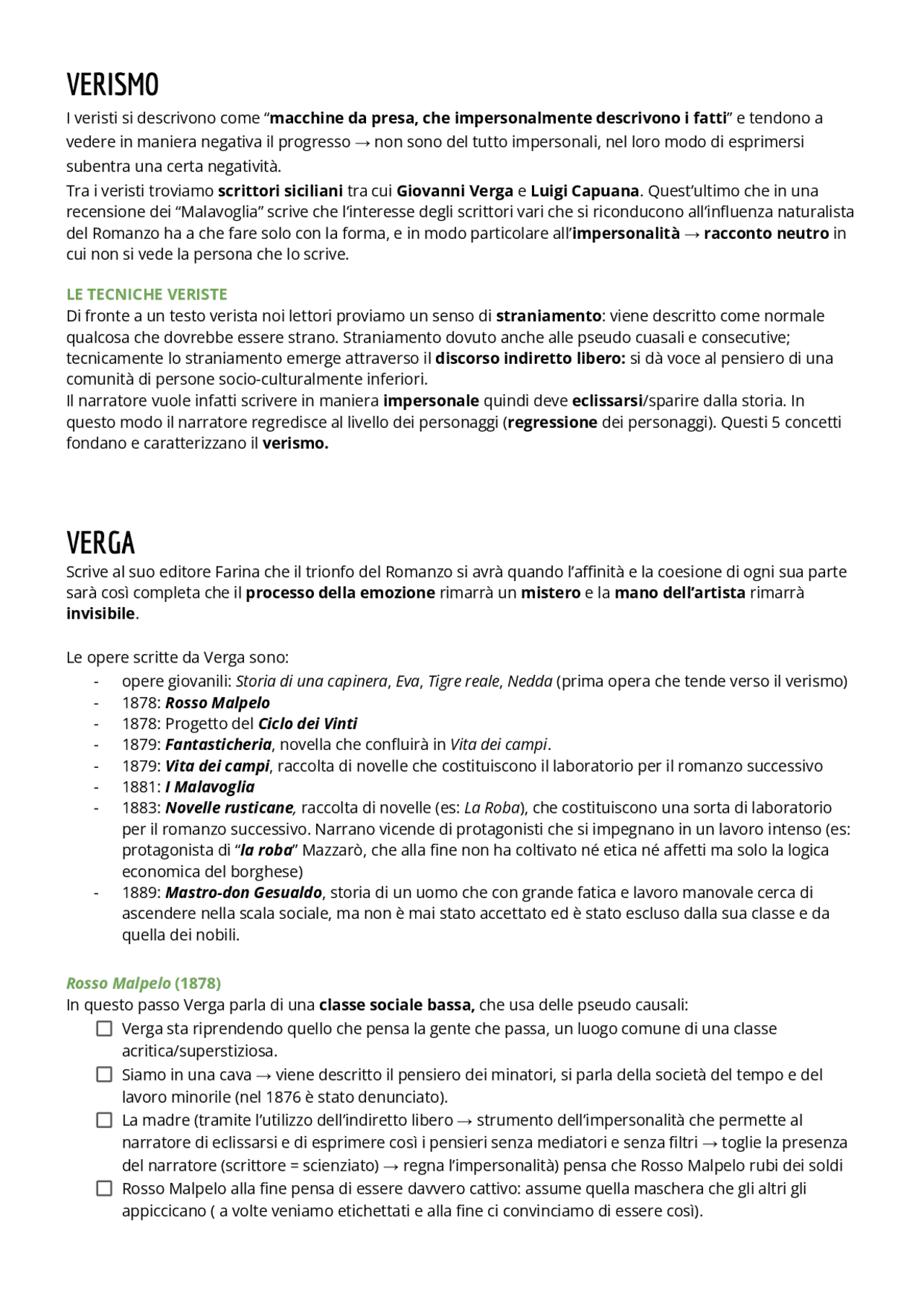 Verismo e Giovanni Verga | Appunti di Italiano | Docsity