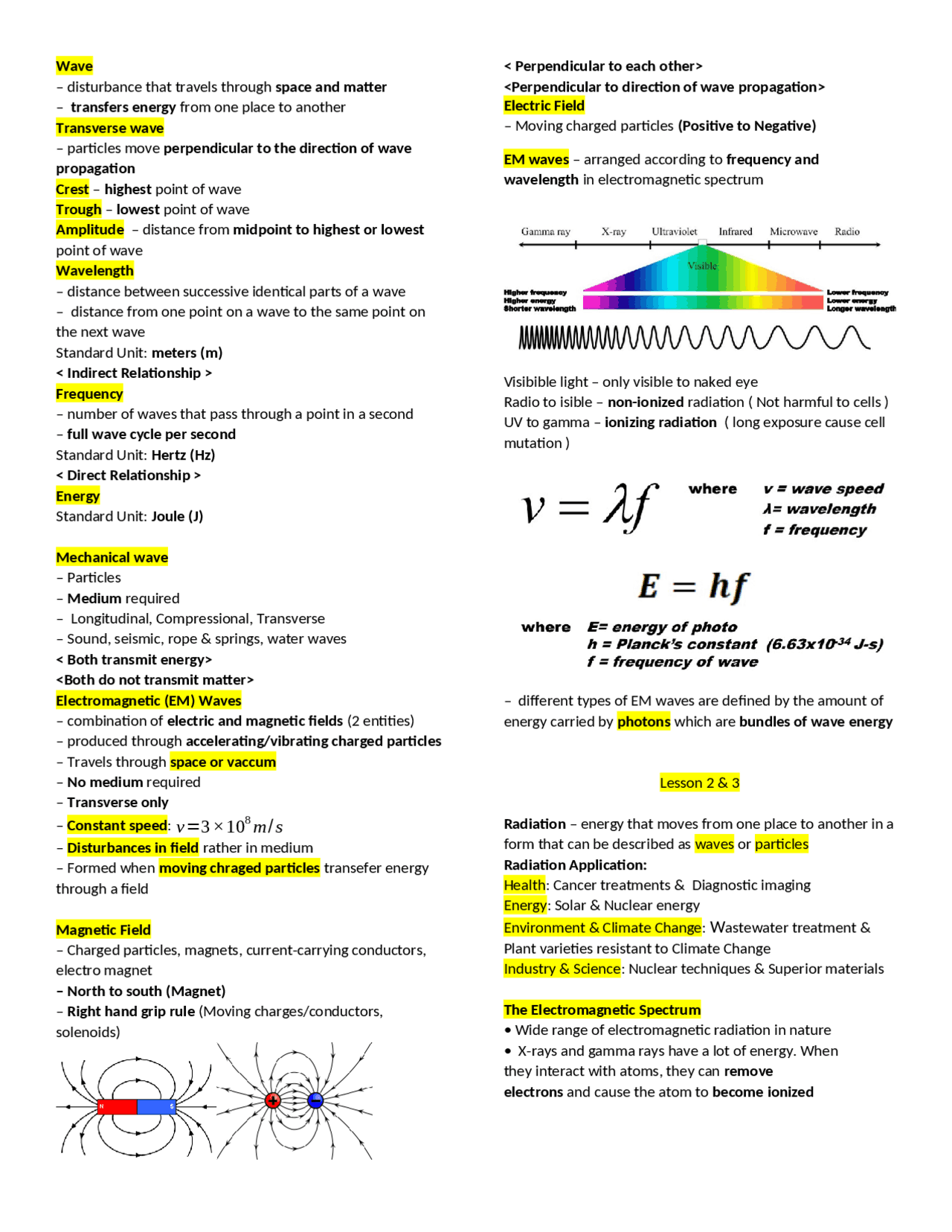 Reviewer for Grade 10 Students, Electromagnetic Waves | Lecture notes ...