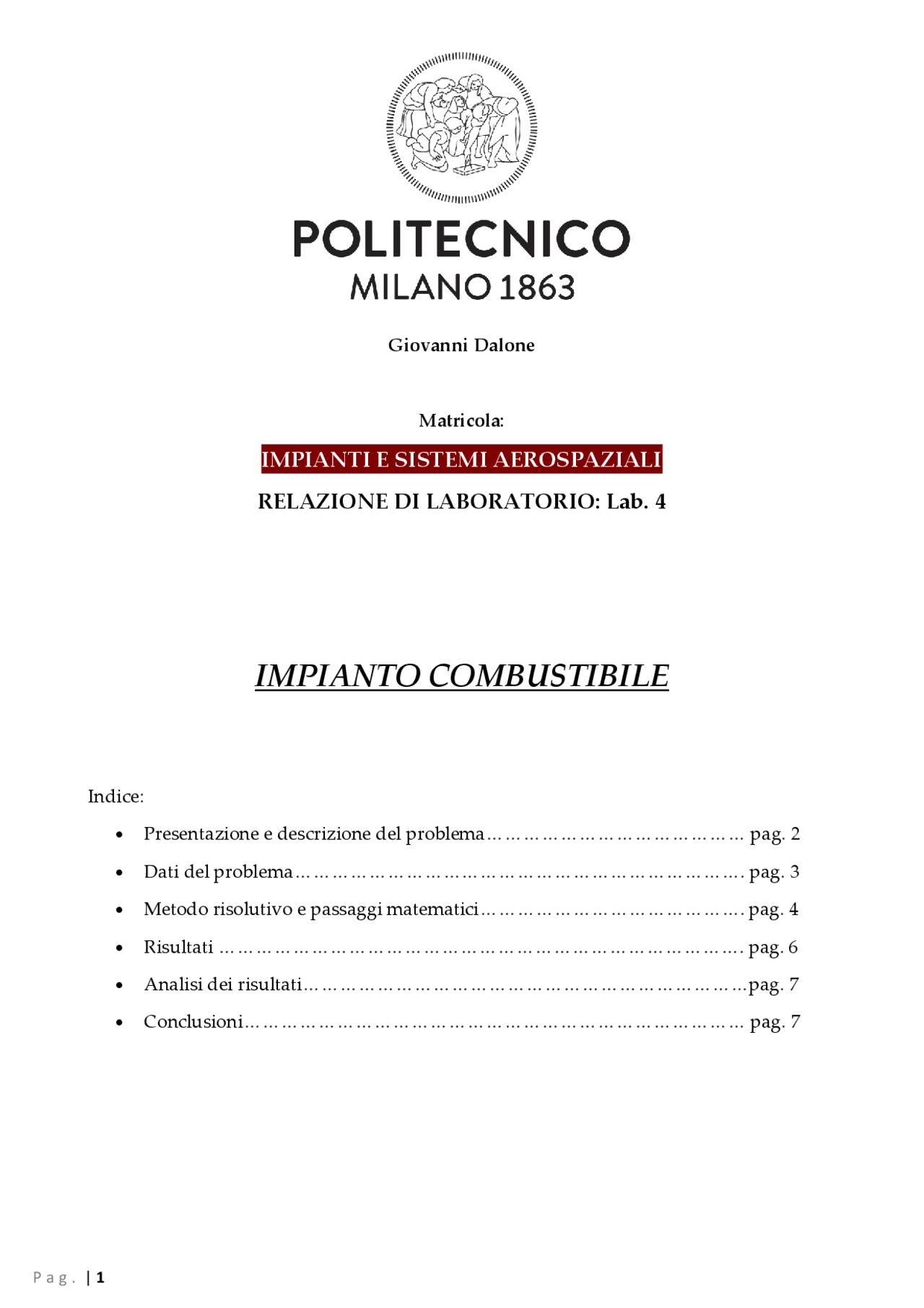 Relazione Di Laboratorio Impianti E Sistemi Aerospaziali Tesine