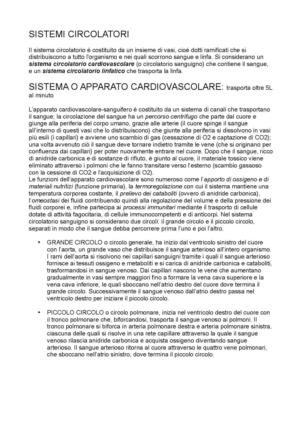 Appunti Anatomia Sistema Cardiovascolare Appunti Di Anatomia Docsity