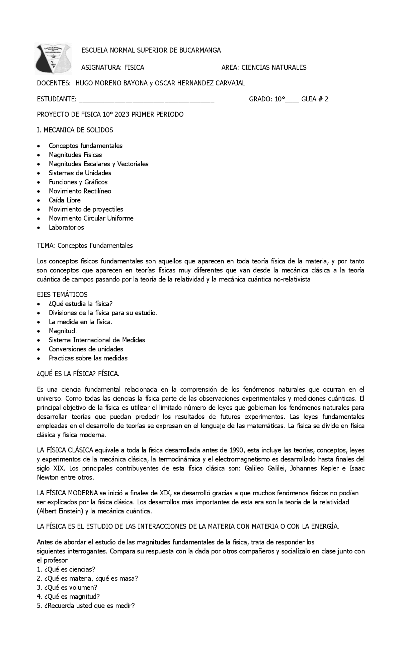 Apuntes De Física Del Grado Décimo Apuntes De Física Docsity