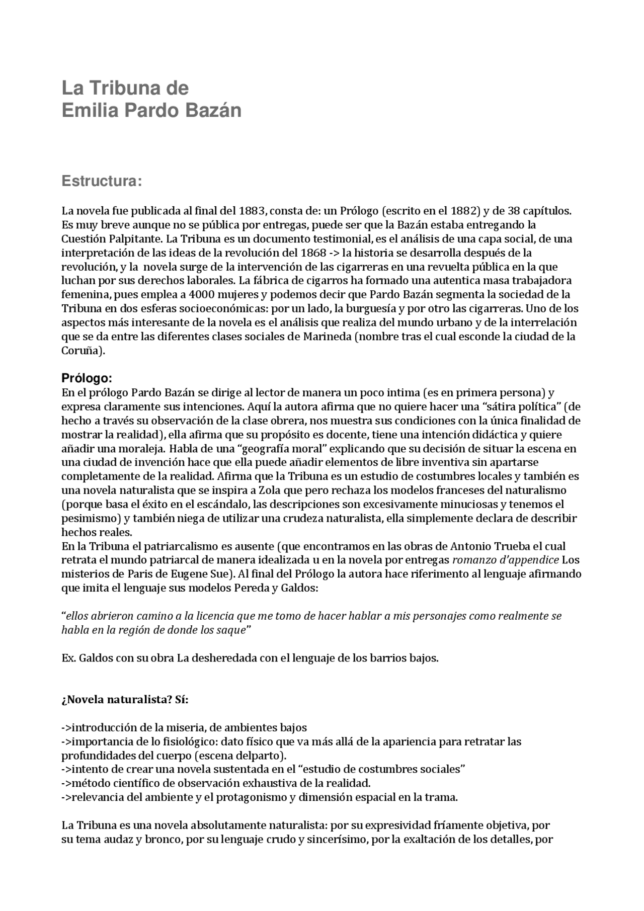 Analisi completa dell'opera La Tribuna di Emilia Pardo Bazan | Schemi e ...
