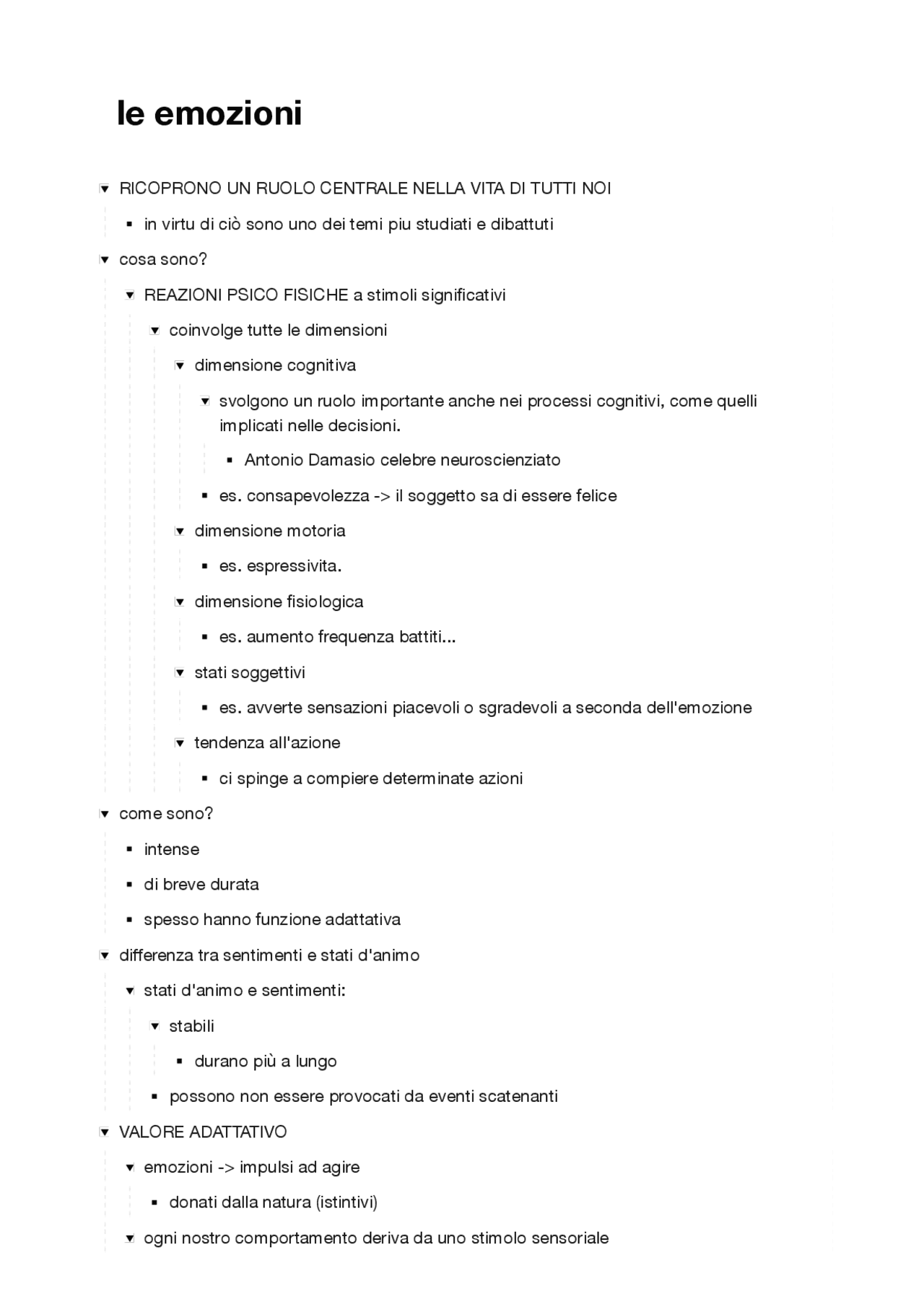 Le emozioni (schema riassuntivo) | Schemi e mappe concettuali di Psicologia | Docsity