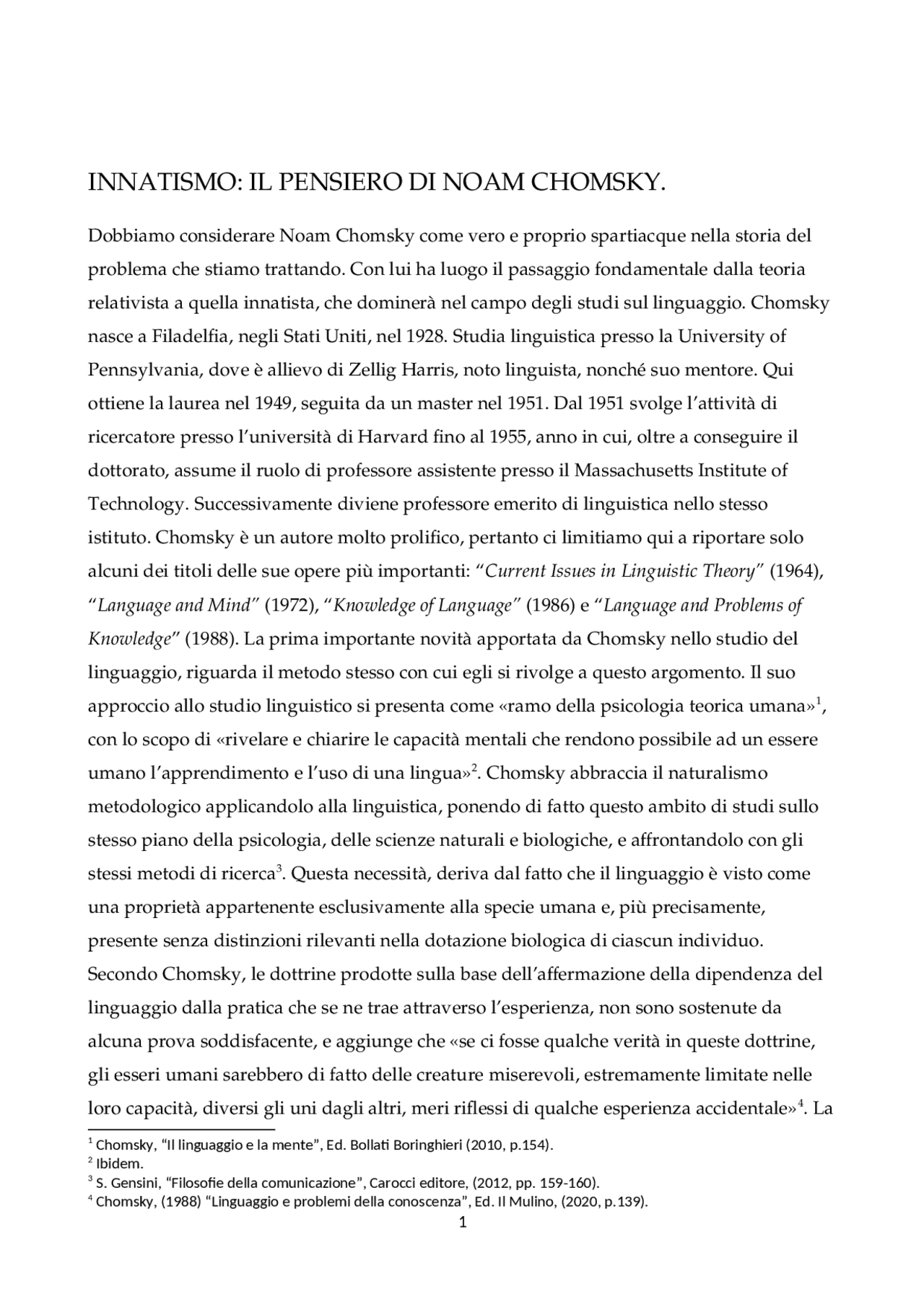 INNATISMO: IL PENSIERO DI NOAM CHOMSKY paragrafo esplicativo con note ...