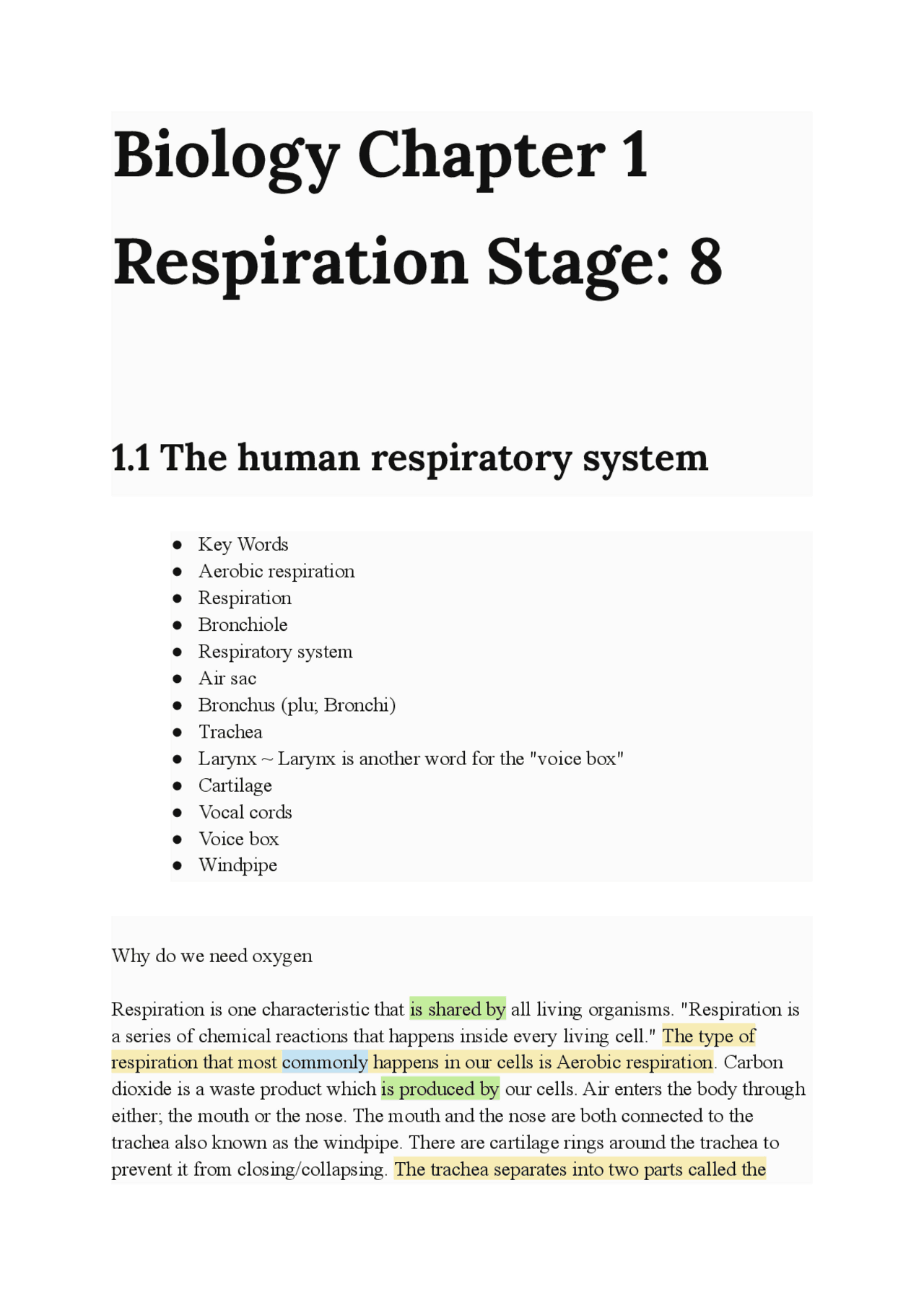 Biology Respiration Summaries Biology Docsity