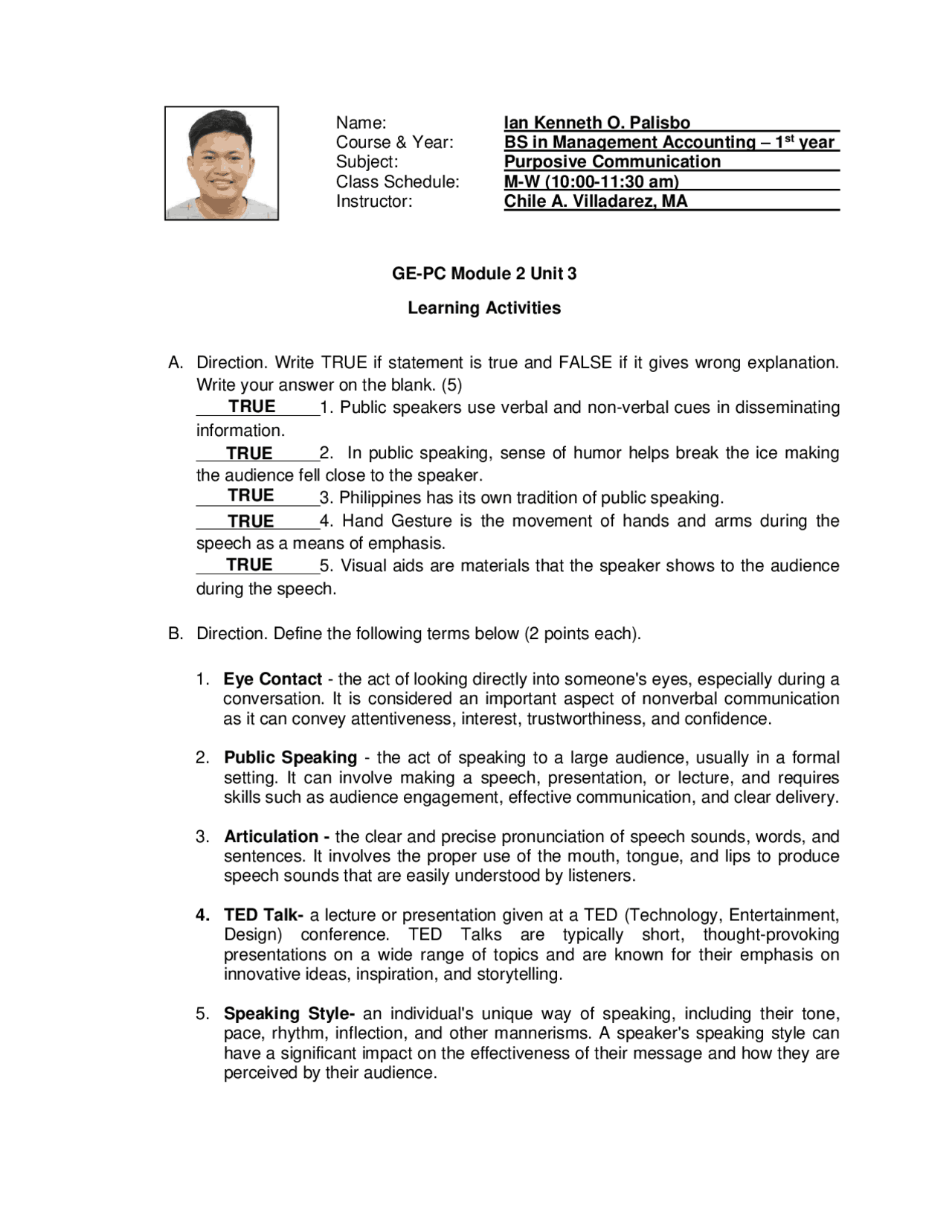 Purposive Communication Activities | Exercises Communication | Docsity