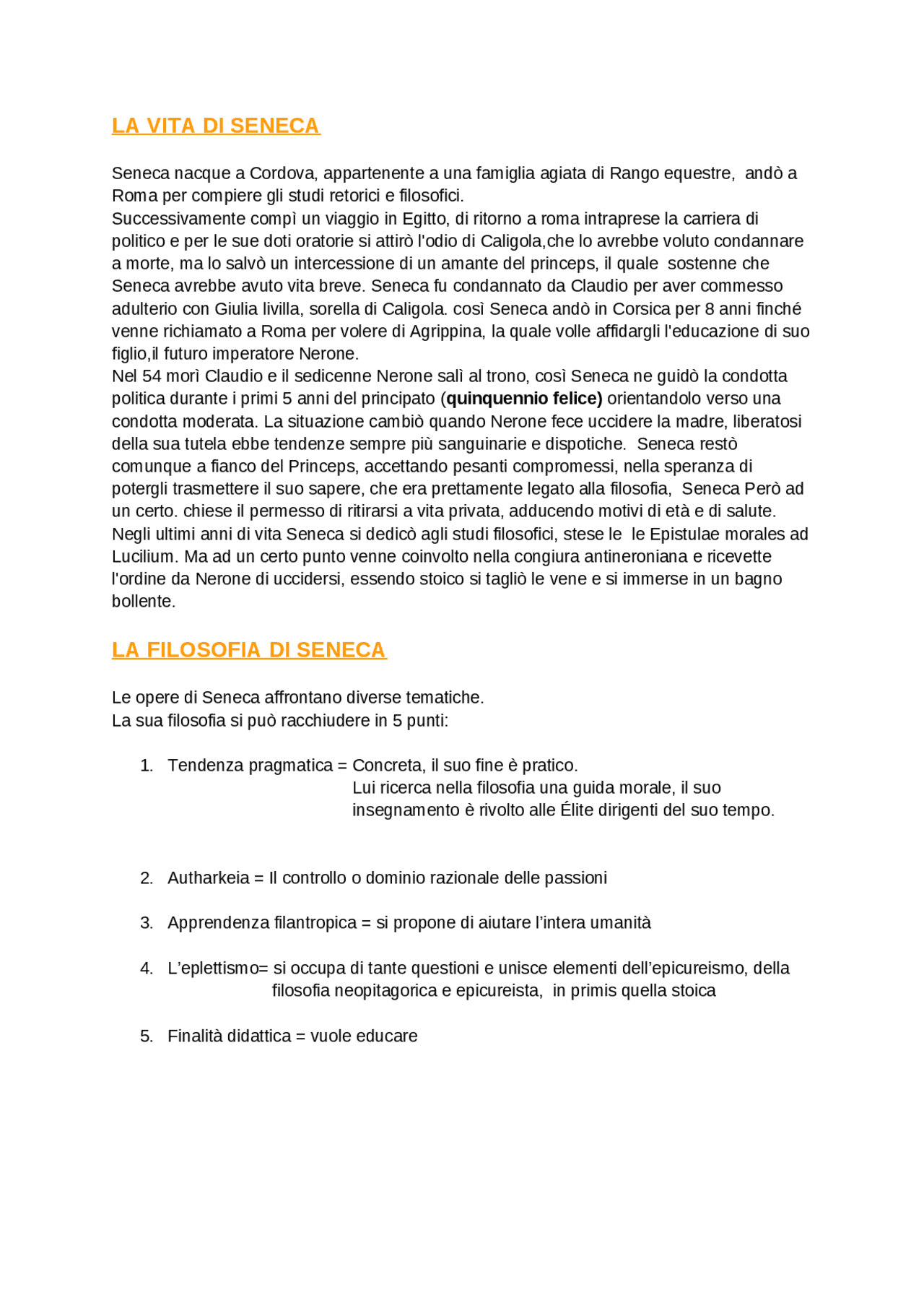 Seneca, la vita il pensiero e le opere | Dispense di Latino | Docsity