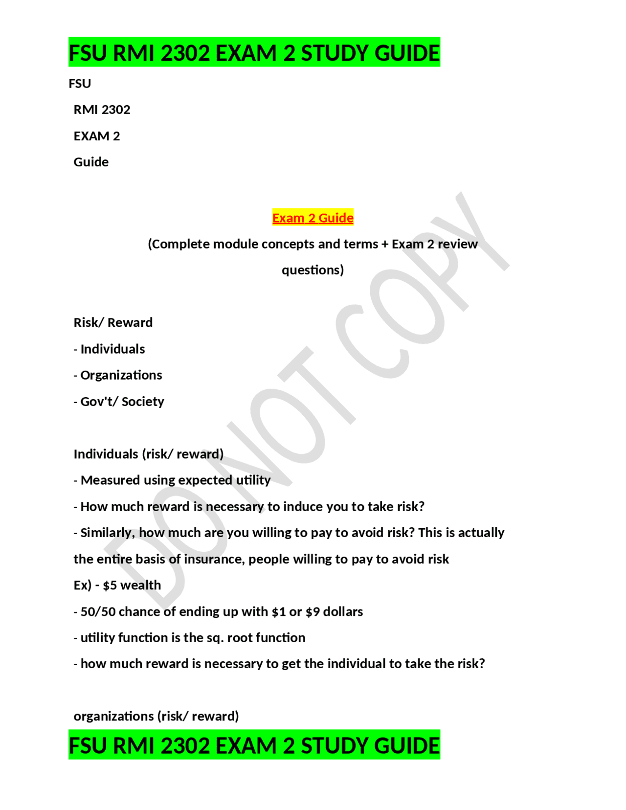 FSU RMI 2302 EXAM 2 STUDY GUIDE | Exams Nursing | Docsity