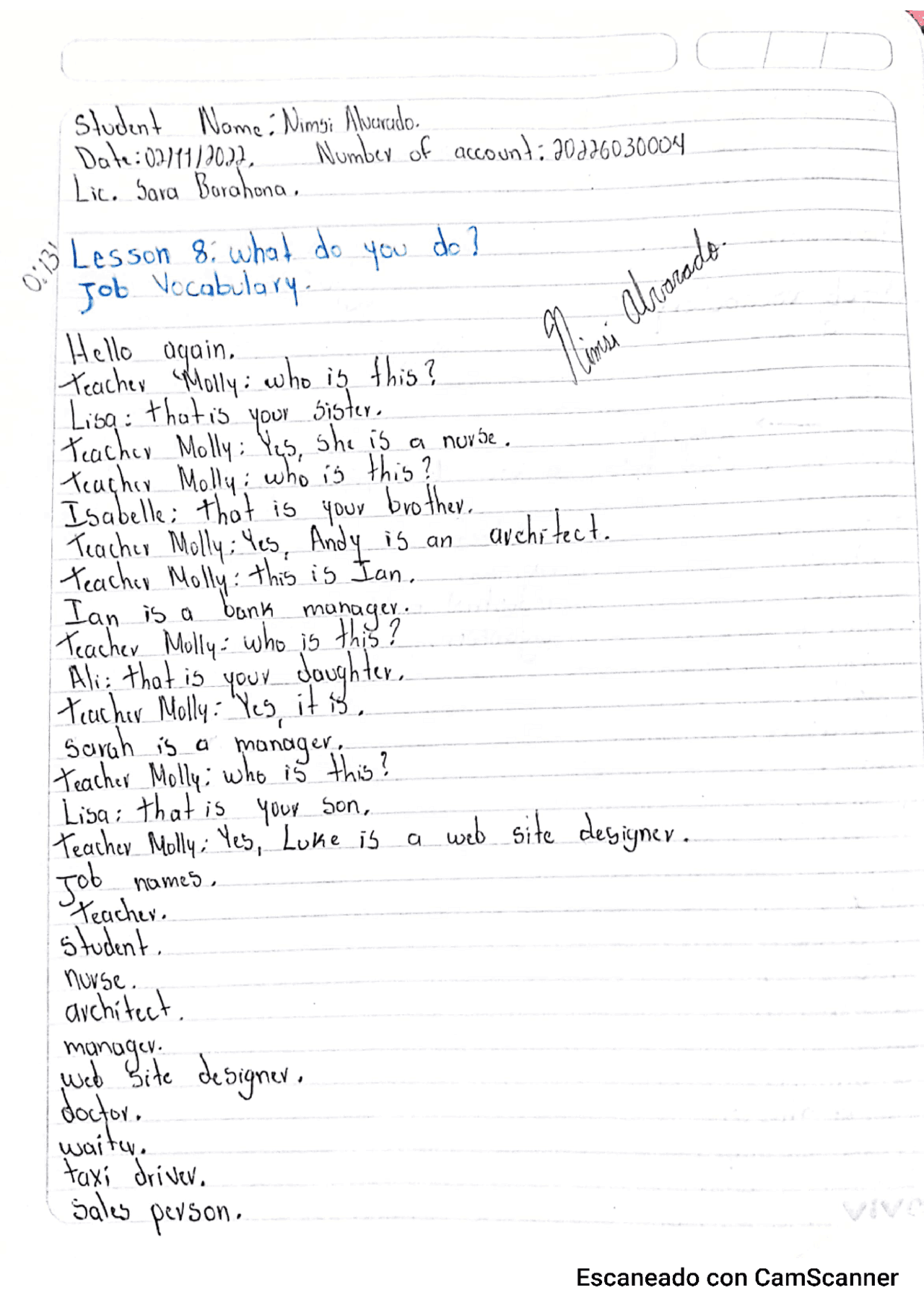 Tarea de ingles lecciones, ingles 1 | Esquemas y mapas conceptuales de Psicología | Docsity