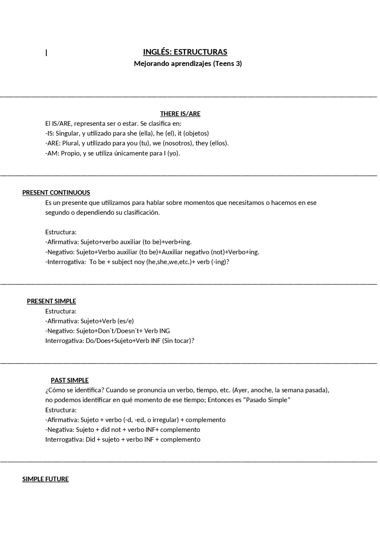 Ingles estructuras en aprendizaje, Teens 3. (Básico y complejo, con ...