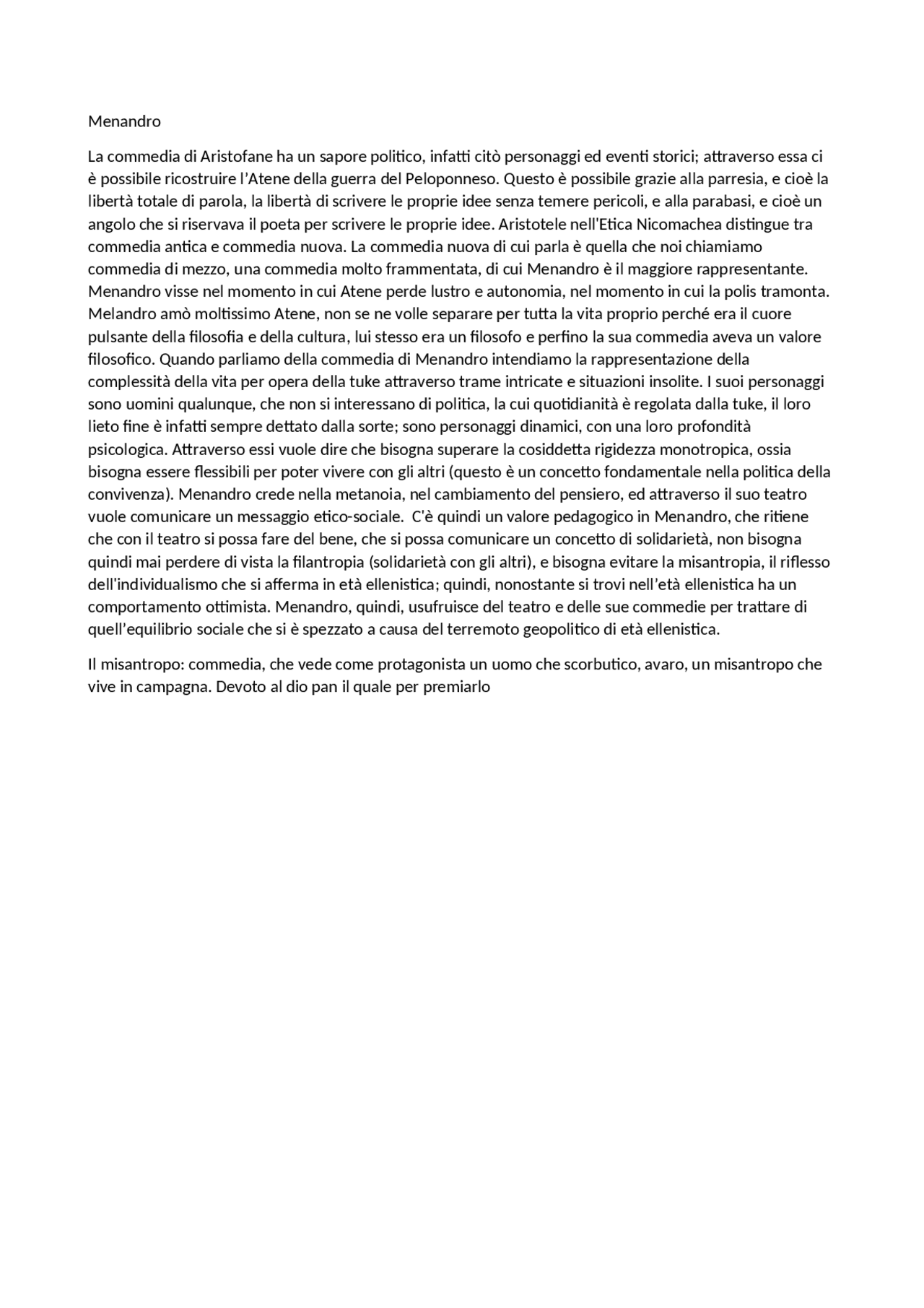 Vita Pensiero E Opere Di Menandro Schemi E Mappe Concettuali Di Greco Docsity