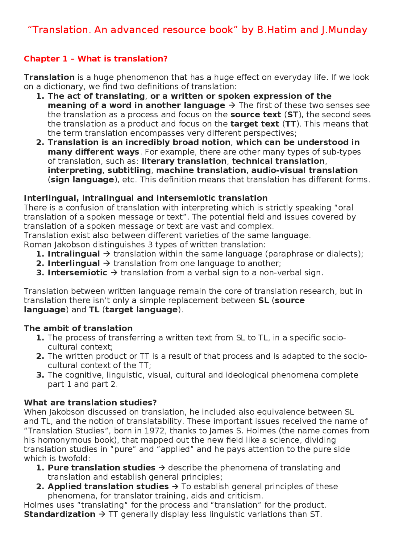 Riassunto “Translation. An advanced resource book” di Basil Hatim e ...