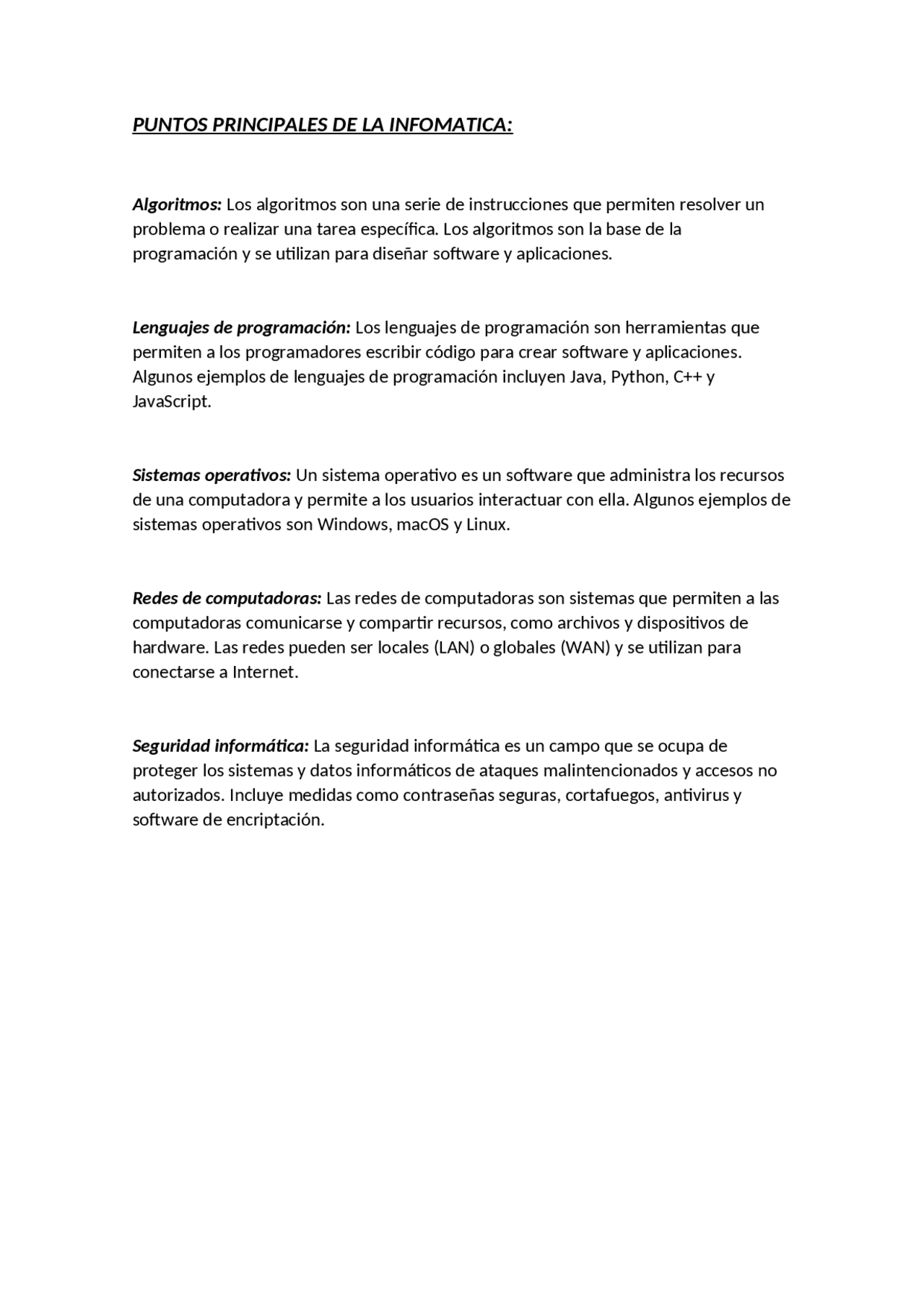 Principales temas de la informática | Apuntes de Informática | Docsity