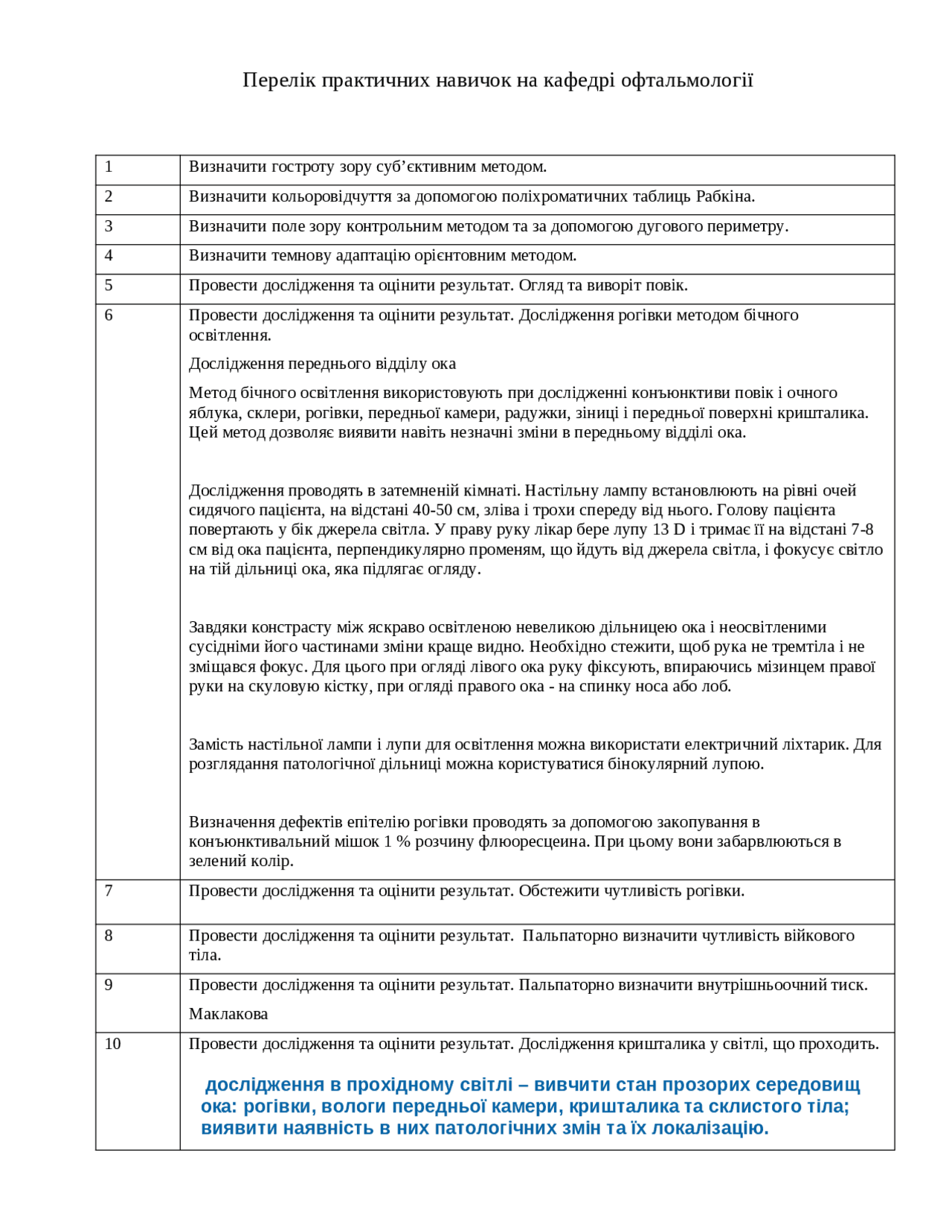 Практнавички на модуль Конспекты лекций Офтальмология Docsity