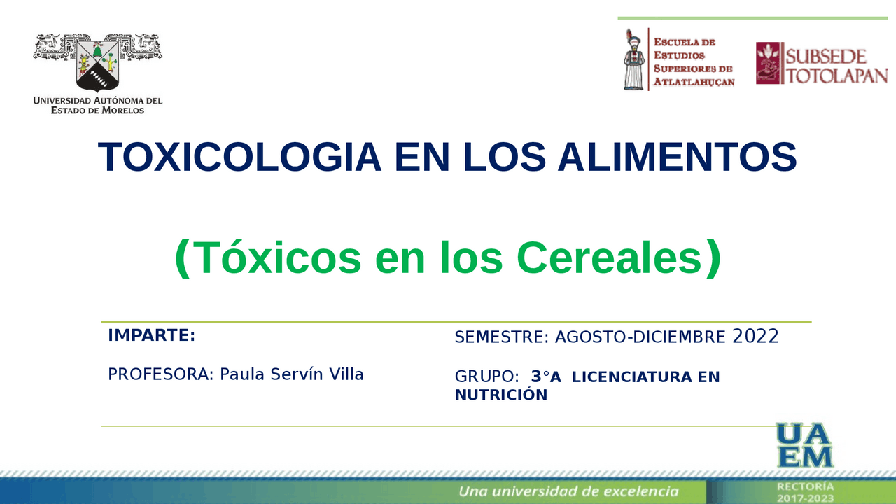 Toxicos Presentes En Cereales Diapositivas De Toxicología Docsity