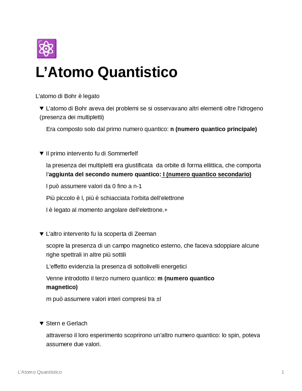 L'Atomo Quantistico: l'atomo dopo Bohr, i numeri quantici principali e ...
