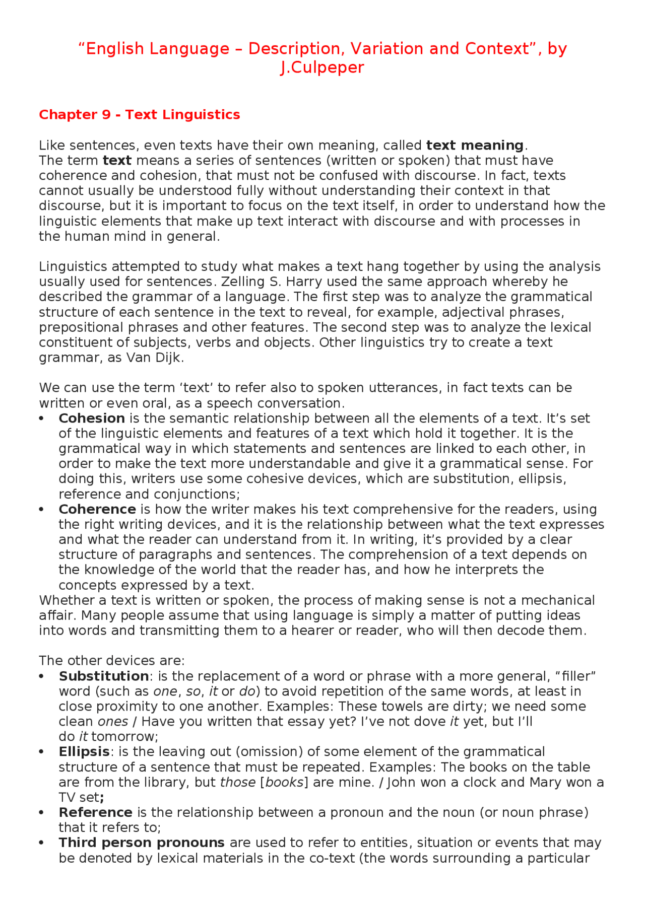 Riassunto "English Language – Description, Variation and Context" di Jonathan Culpeper | Appunti ...