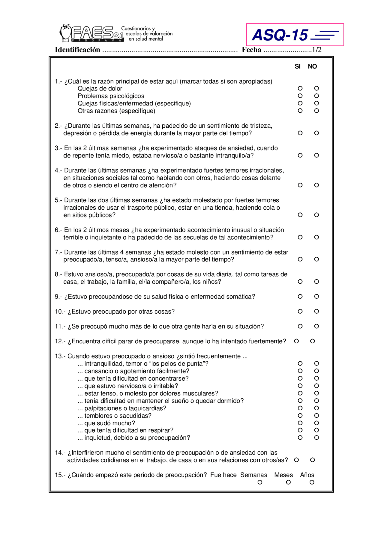 Cuestionario de Screening de Ansiedad | Apuntes de Psicopatología | Docsity