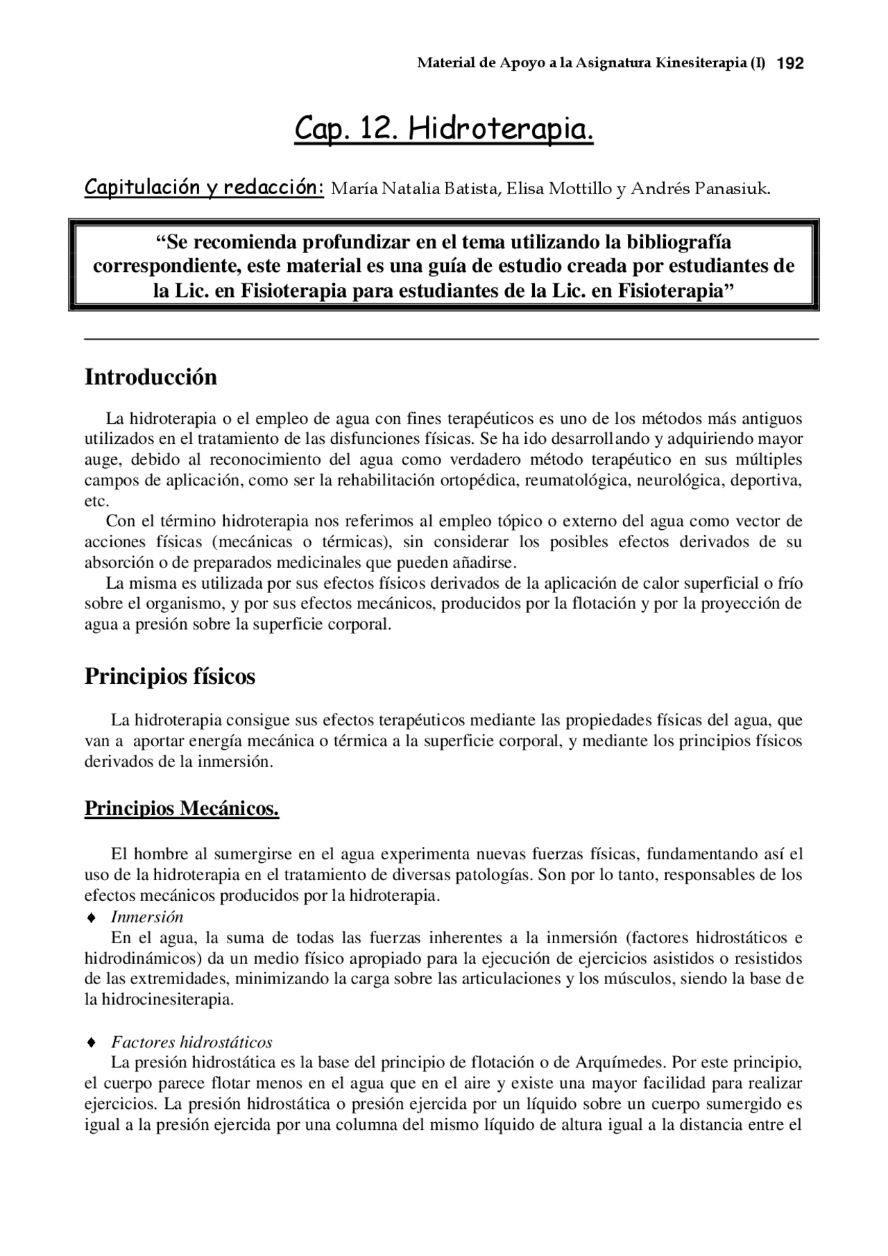 Principios de Hidroterapia | Guías, Proyectos, Investigaciones de Neuroanatomía | Docsity
