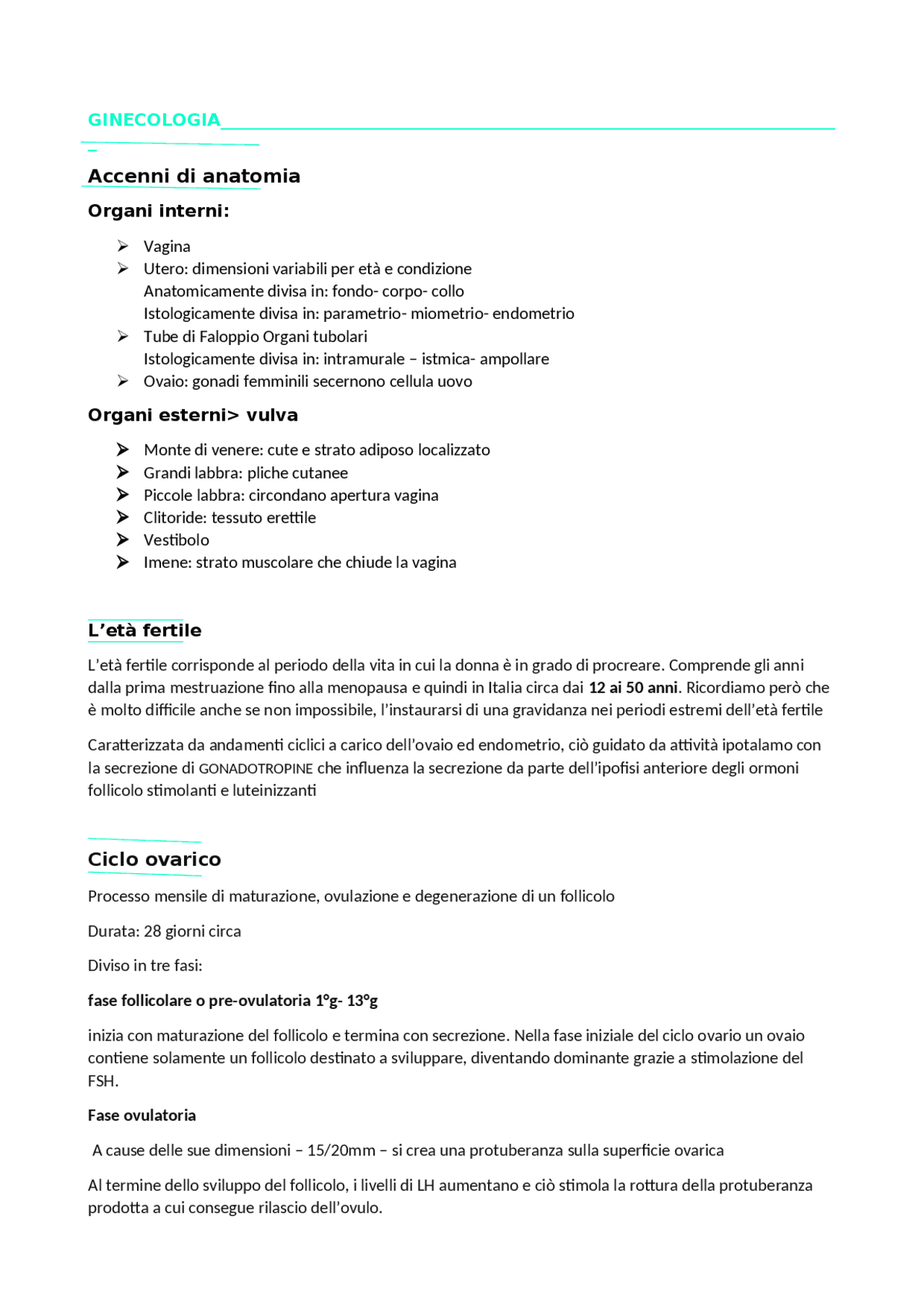 Ginecologia Anatomia E Ciclo Appunti Di Ginecologia Docsity