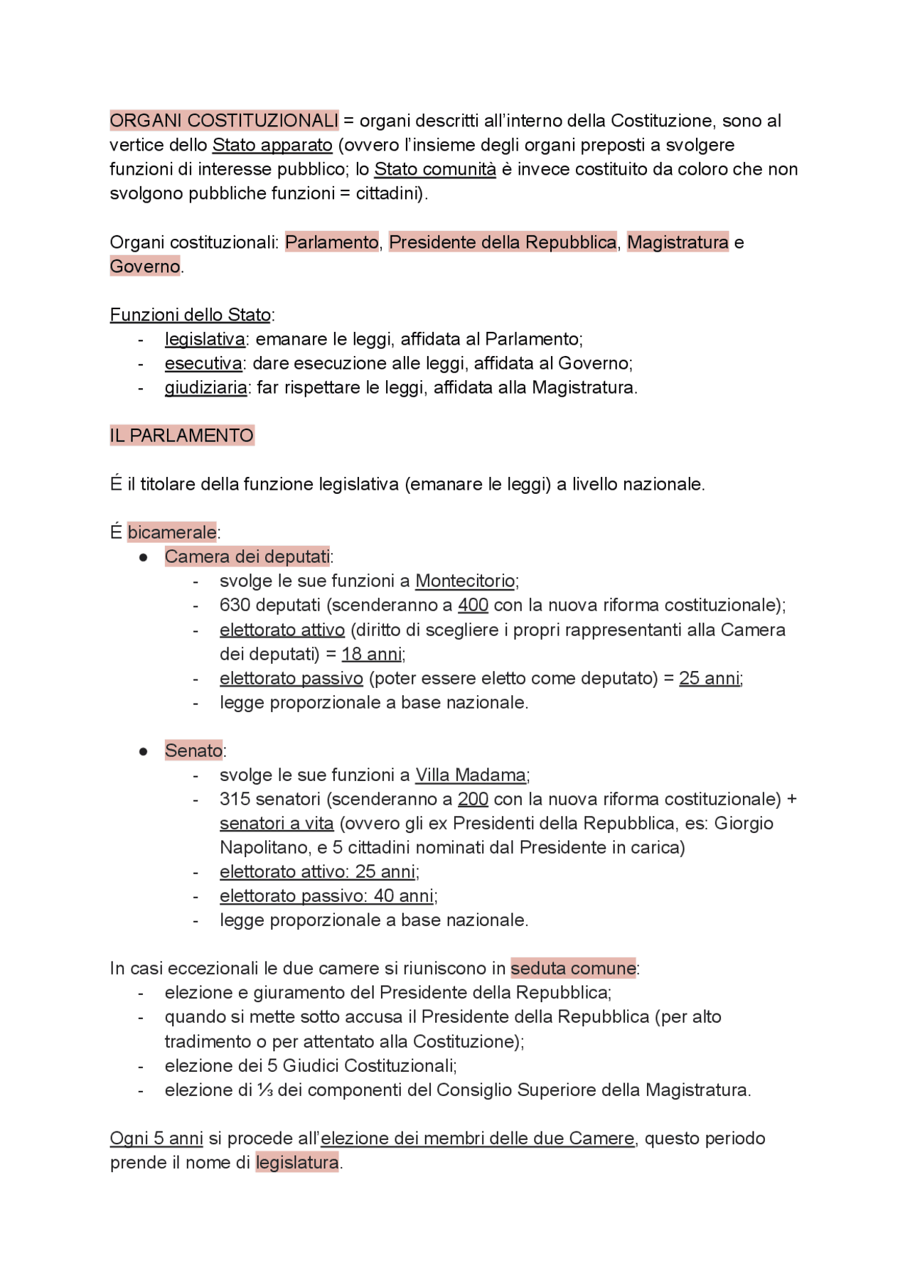 Parlamento In Breve Schemi E Mappe Concettuali Di Diritto Docsity