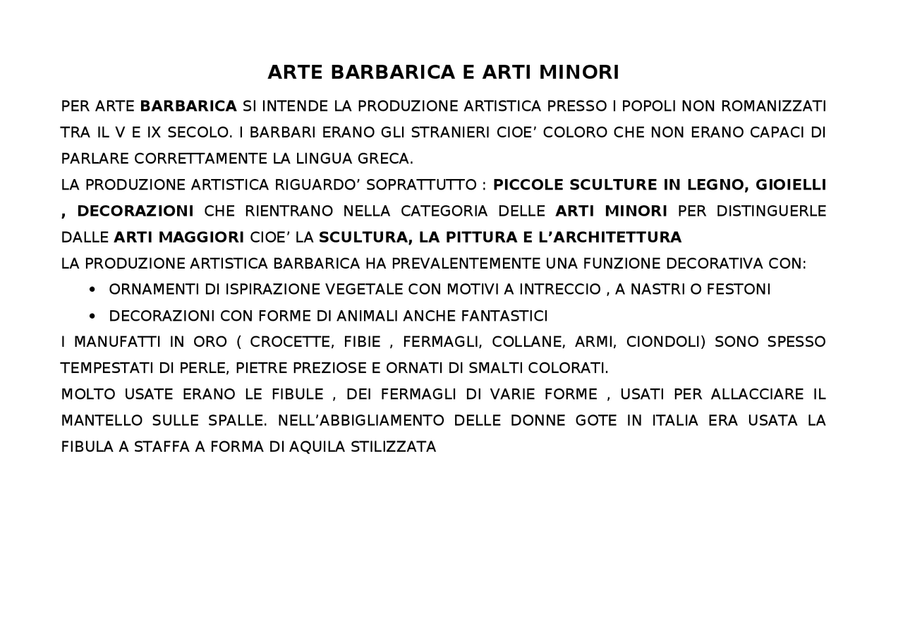 SINTESI ARTE BARBARICA E I LONGOBARDI | Schemi e mappe concettuali di ...