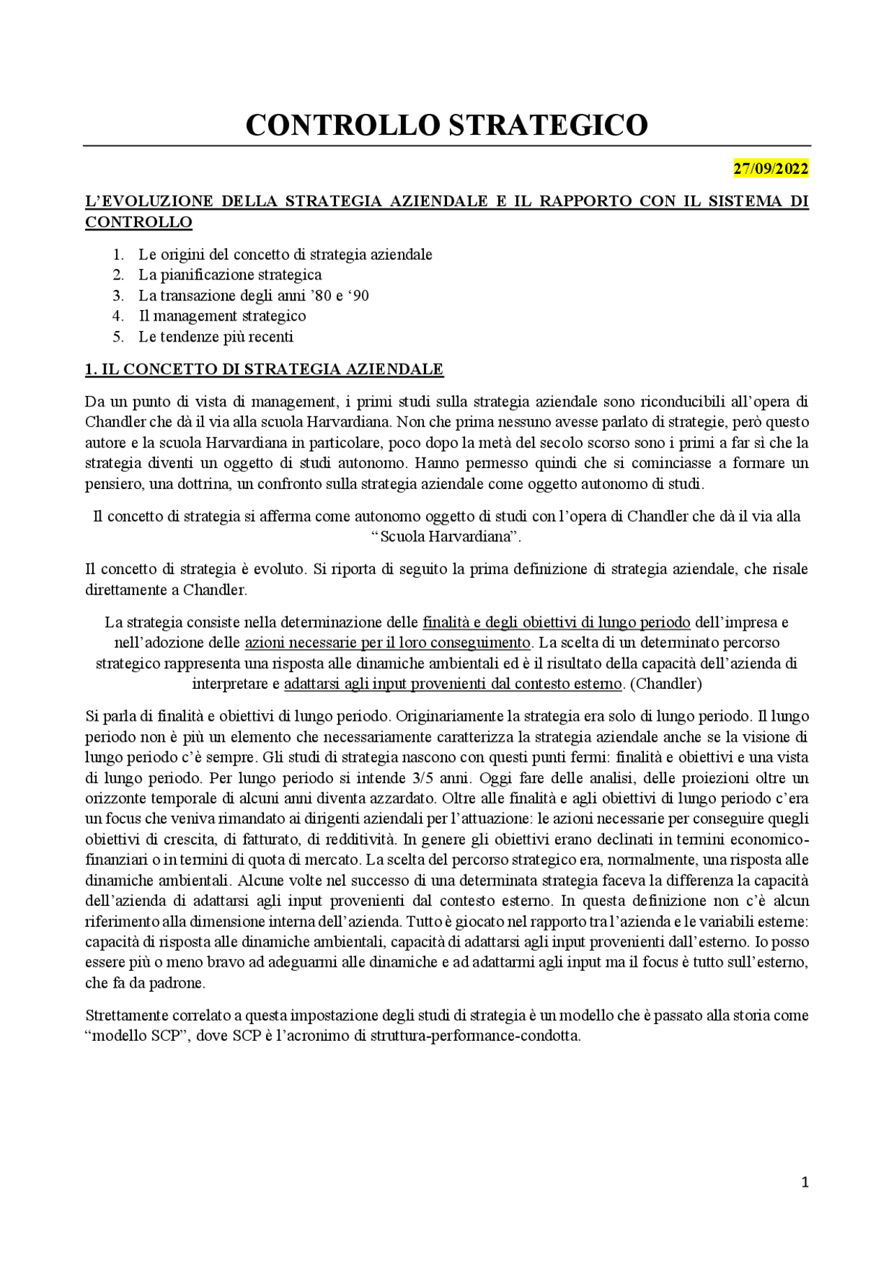 Appunti Di Controllo Strategico Appunti Di Controllo Di Gestione