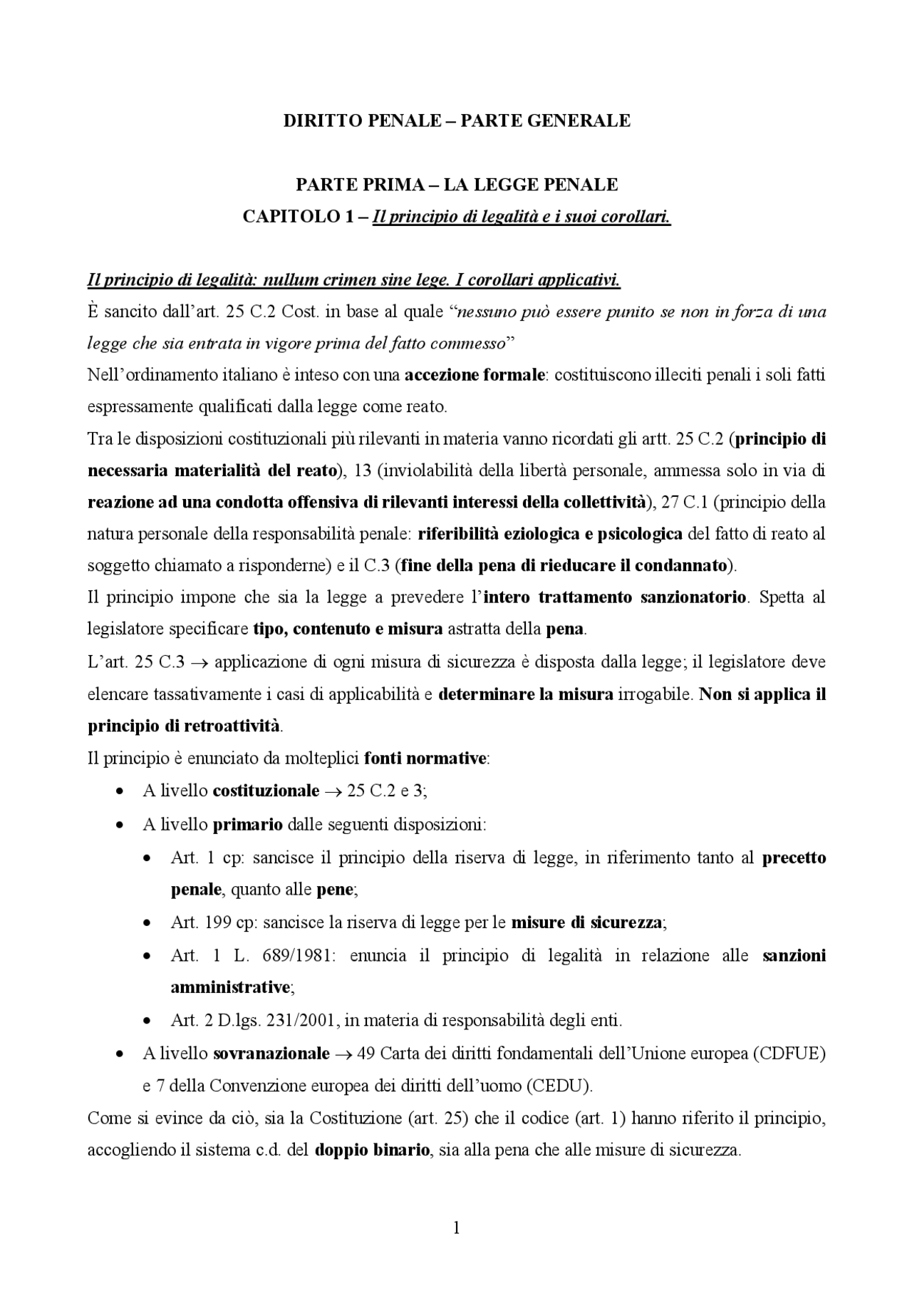 Diritto penale - Parte Generale | Dispense di Diritto Penale | Docsity