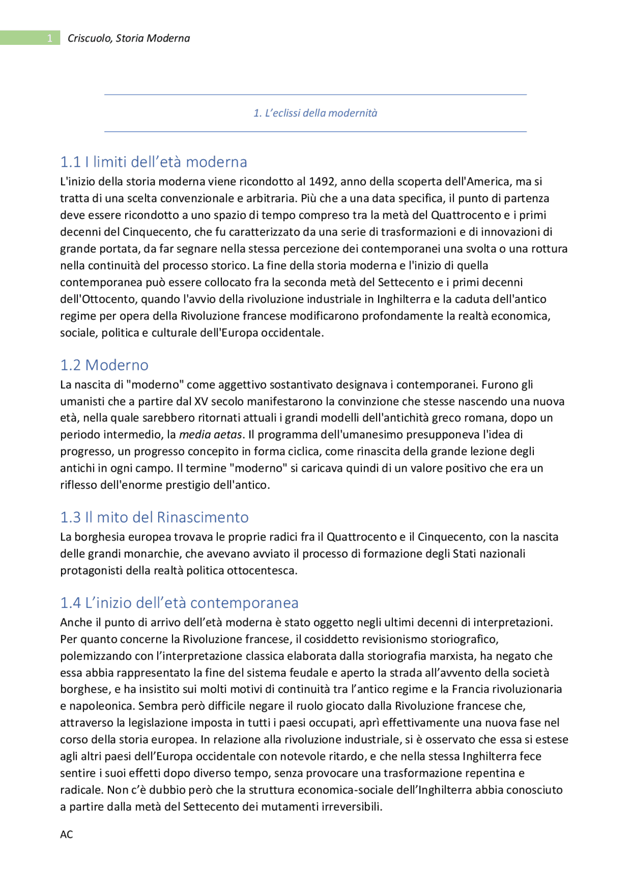 Criscuolo Storia Moderna Dispense Di Storia Moderna Docsity