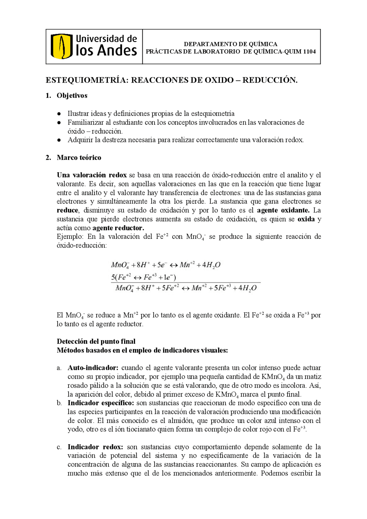 Práctica 6 reacciones de óxido reduccion | Ejercicios de Química | Docsity