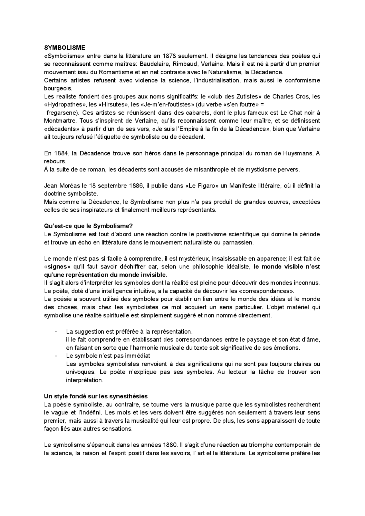 Symbolisme Verlaine Et Rimbaud Appunti Di Francese Docsity