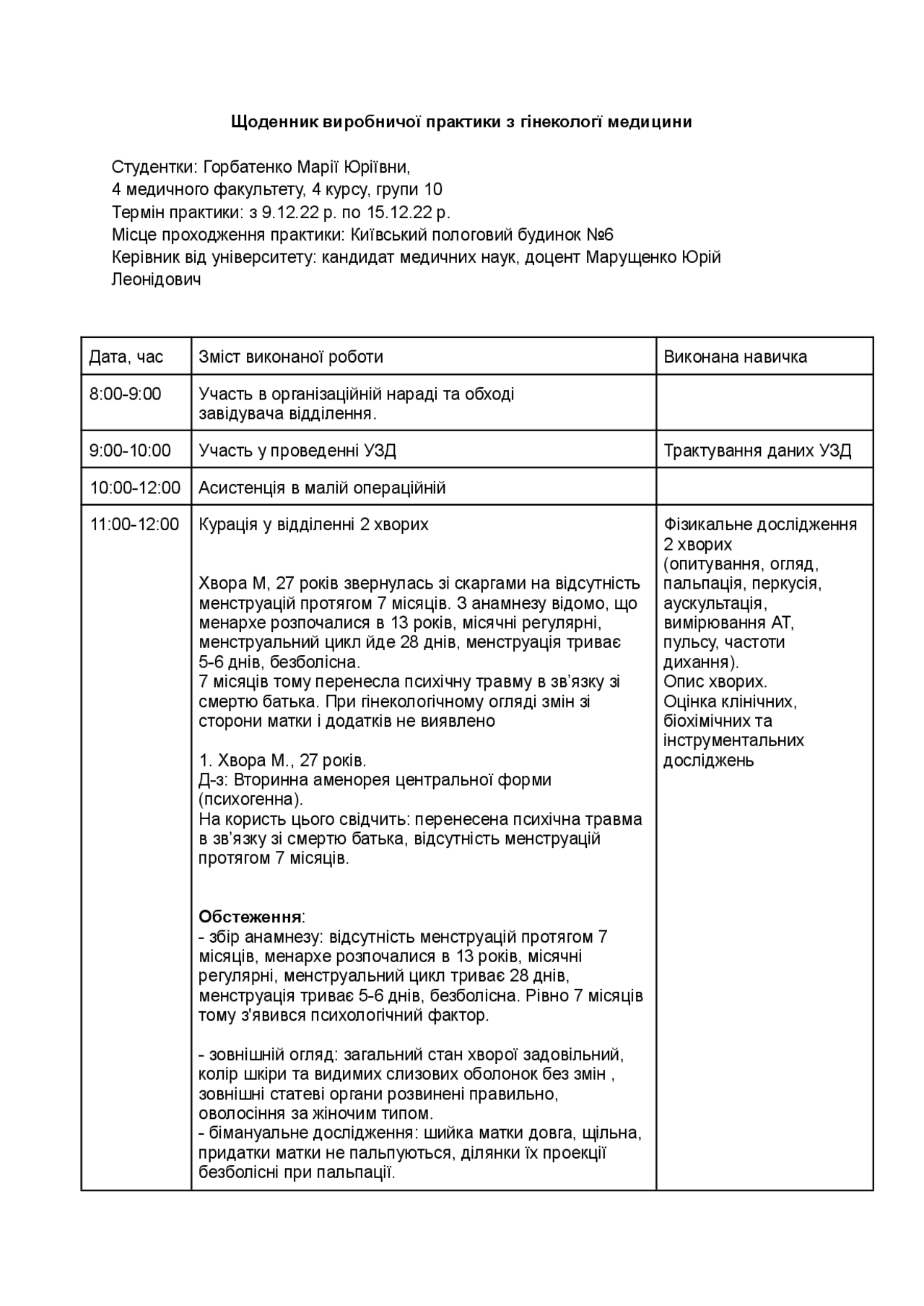 Щоденник хвороби з терапії Схемы Терапия Docsity
