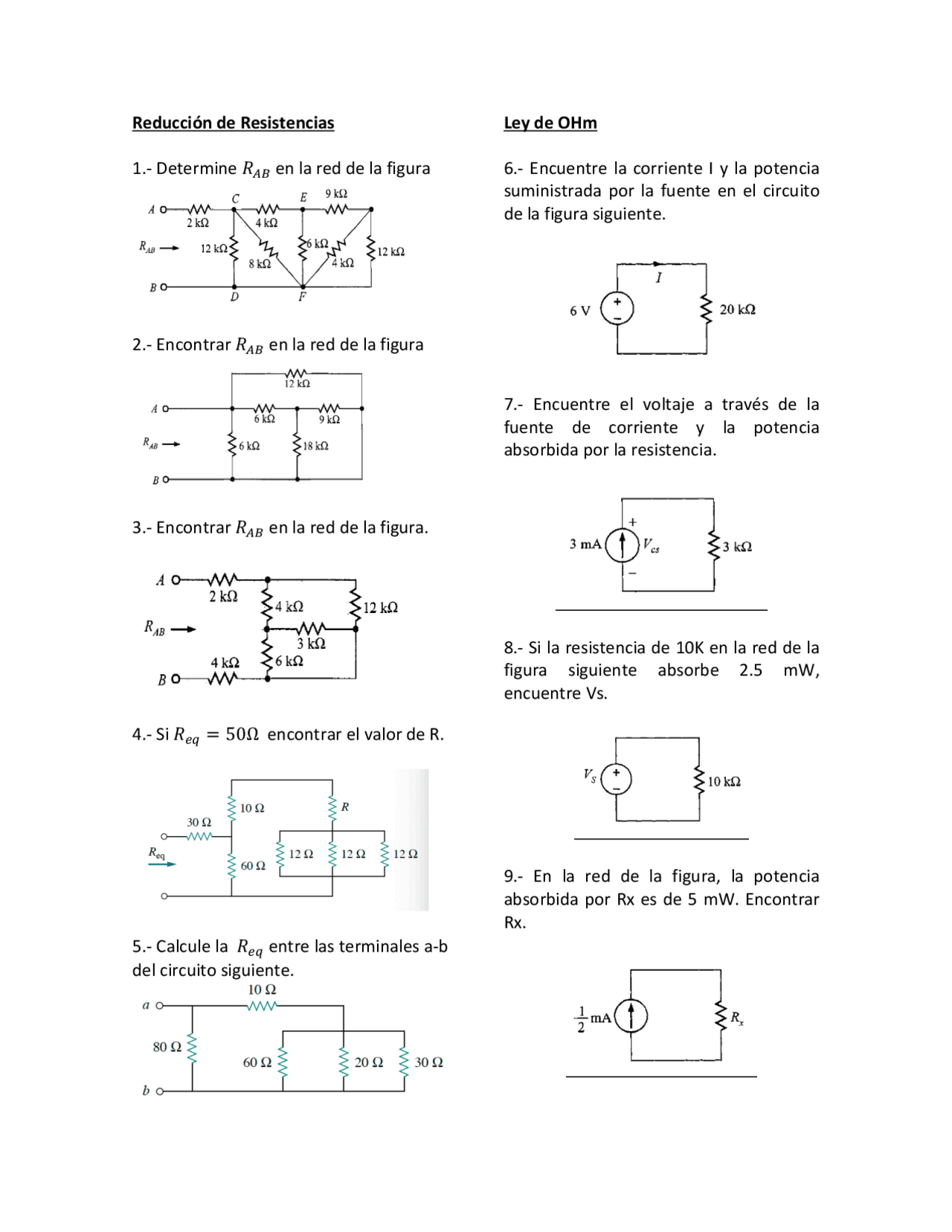 Circuitos electricos | Ejercicios de Análisis de Circuitos Eléctricos | Docsity