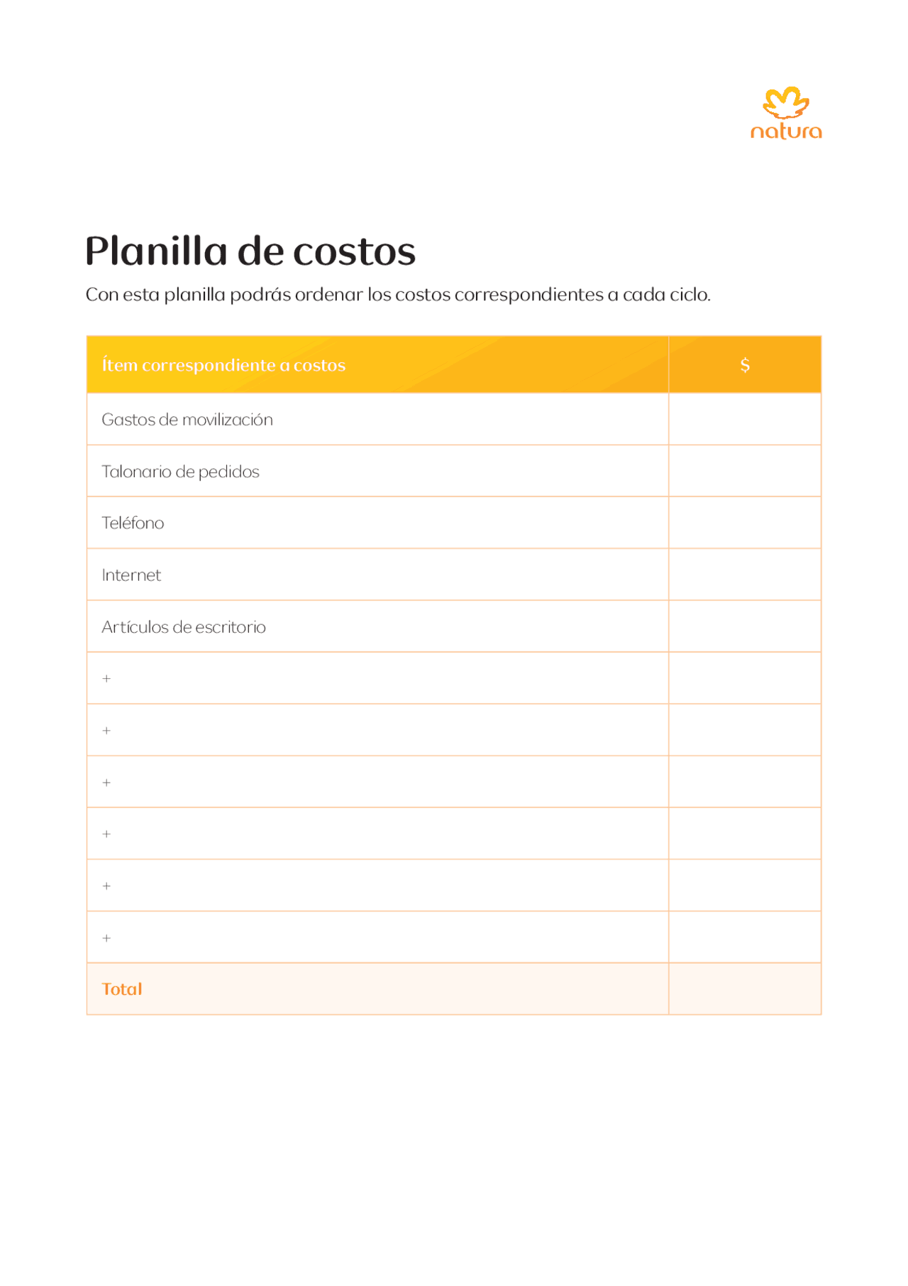 Planilla de costos empresariales | Transcripciones de Gestión de Costes ...