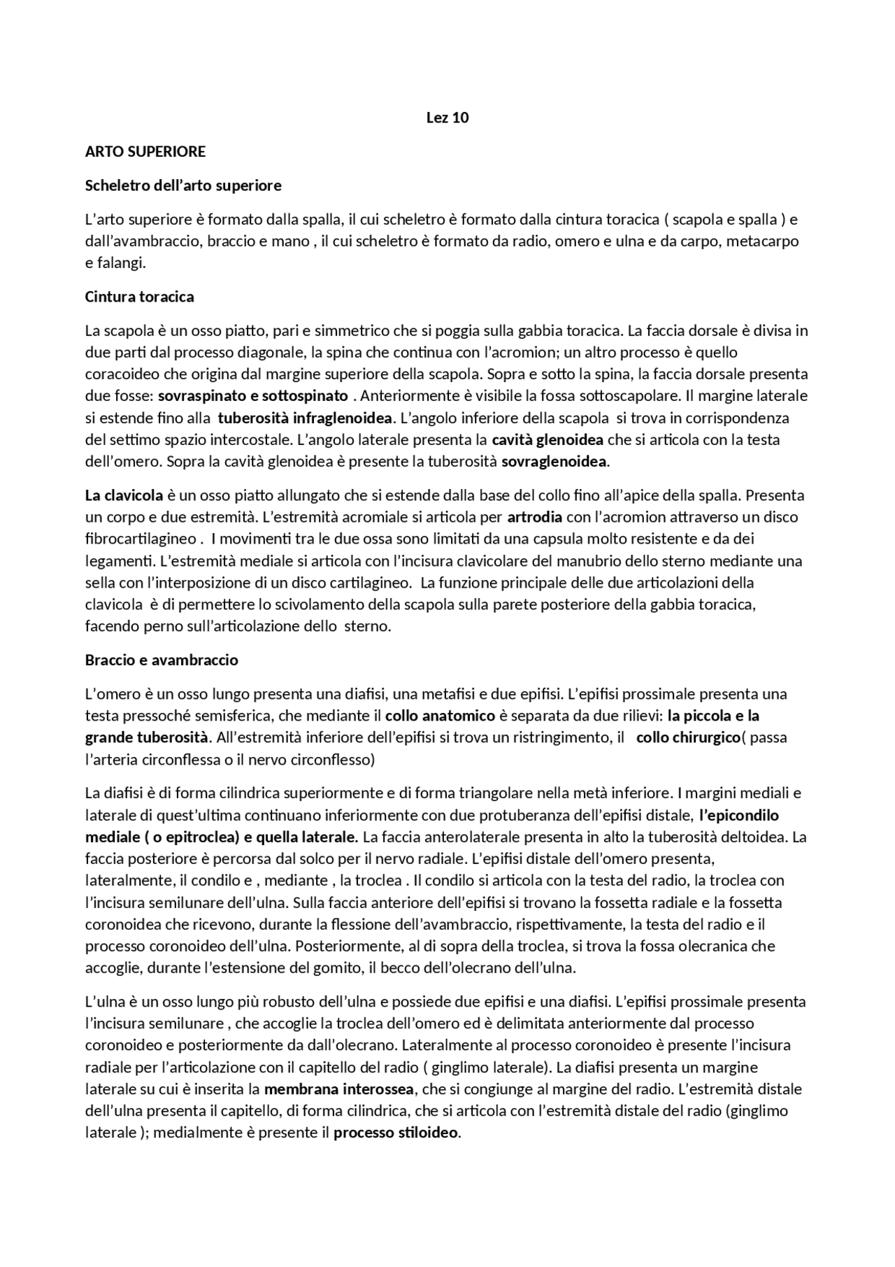 Apparato Locomotore Arto Superiore Appunti Di Anatomia Docsity