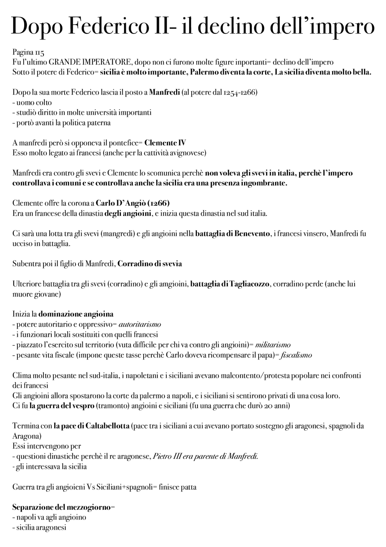 Dopo Federico Secondo Schemi E Mappe Concettuali Di Storia Docsity