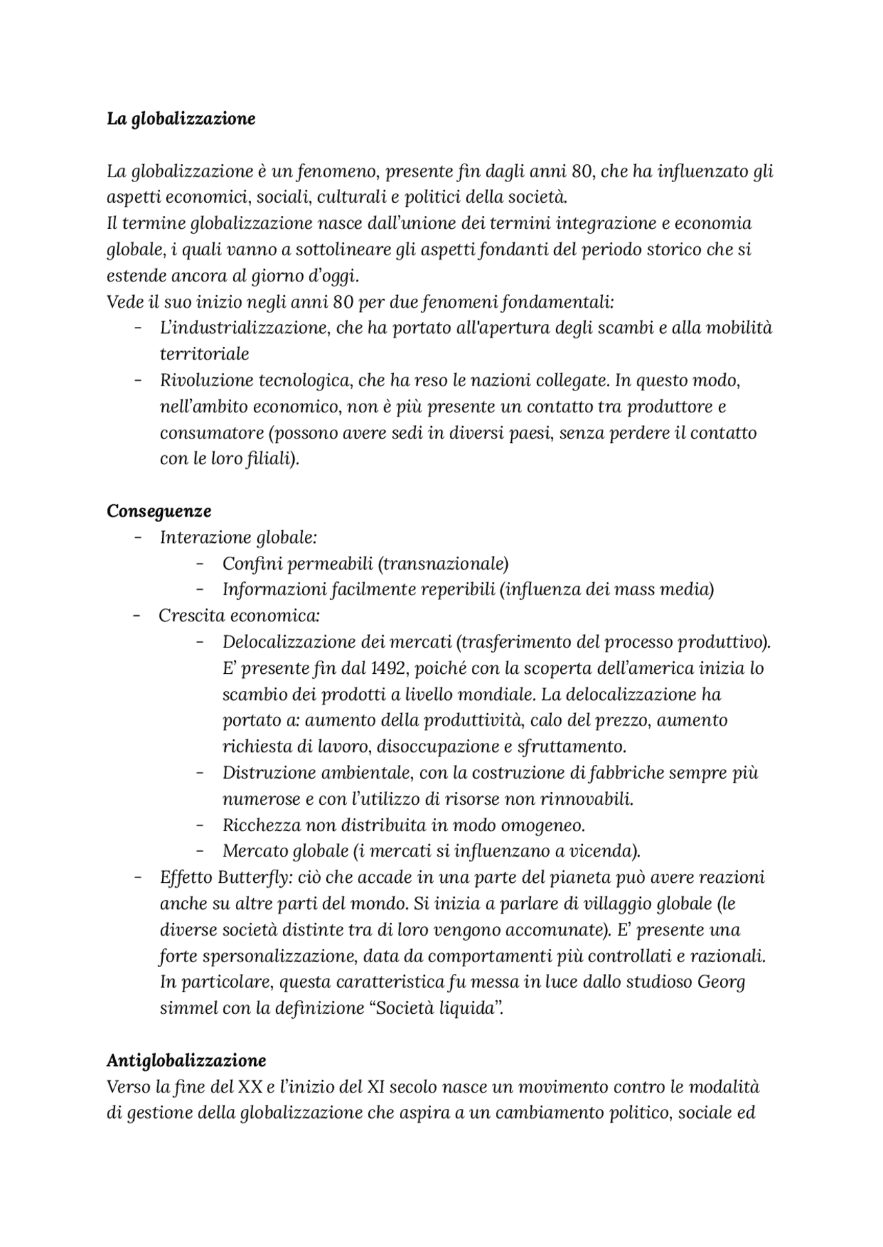 Riassunto Globalizzazione Appunti Di Scienze Umane Docsity