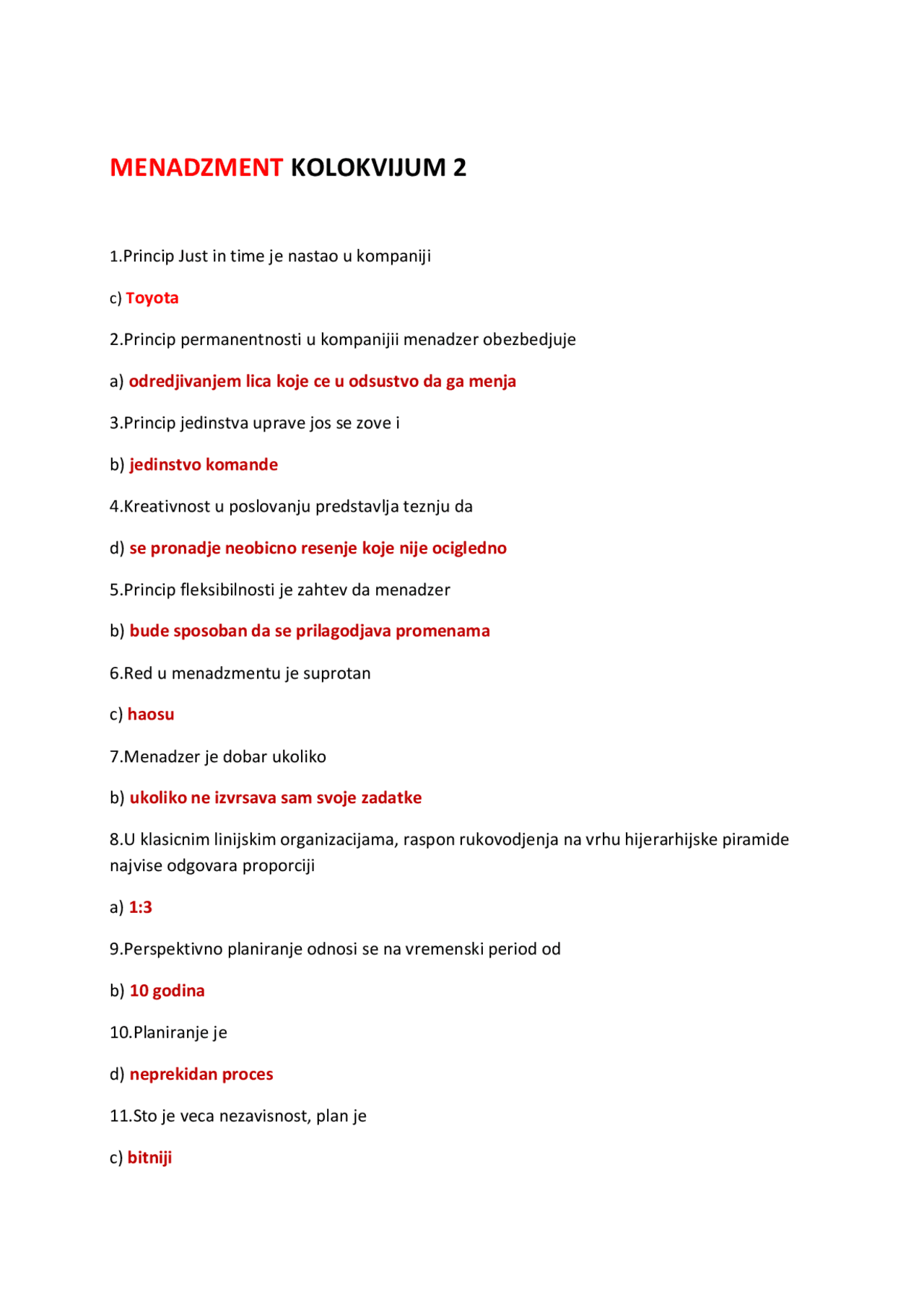 Kolokvijum Resenja Iz Menadžmenta Ispiti Predlog Matematika Docsity