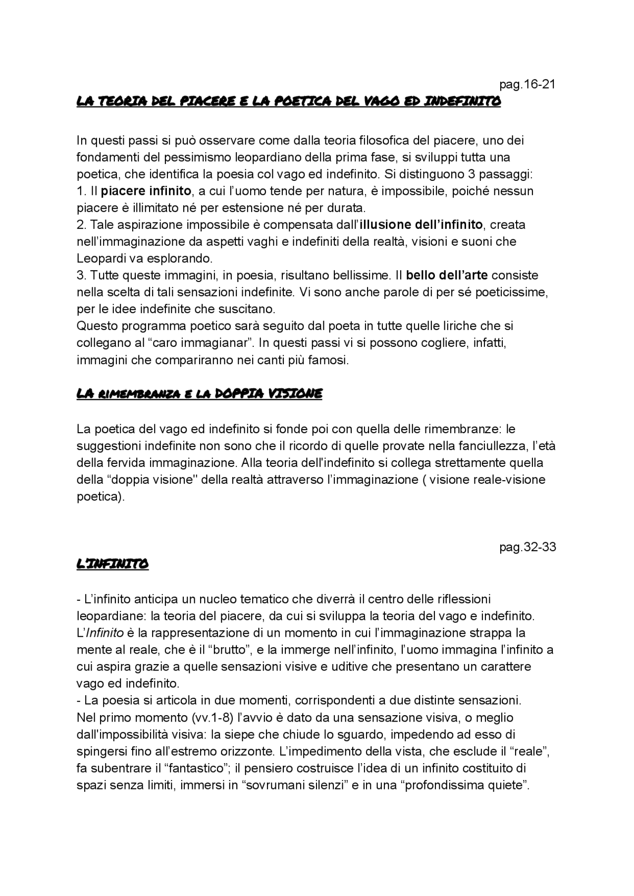 Analisi Di Alcuni Testi Di Leopardi Notes De Italien Docsity