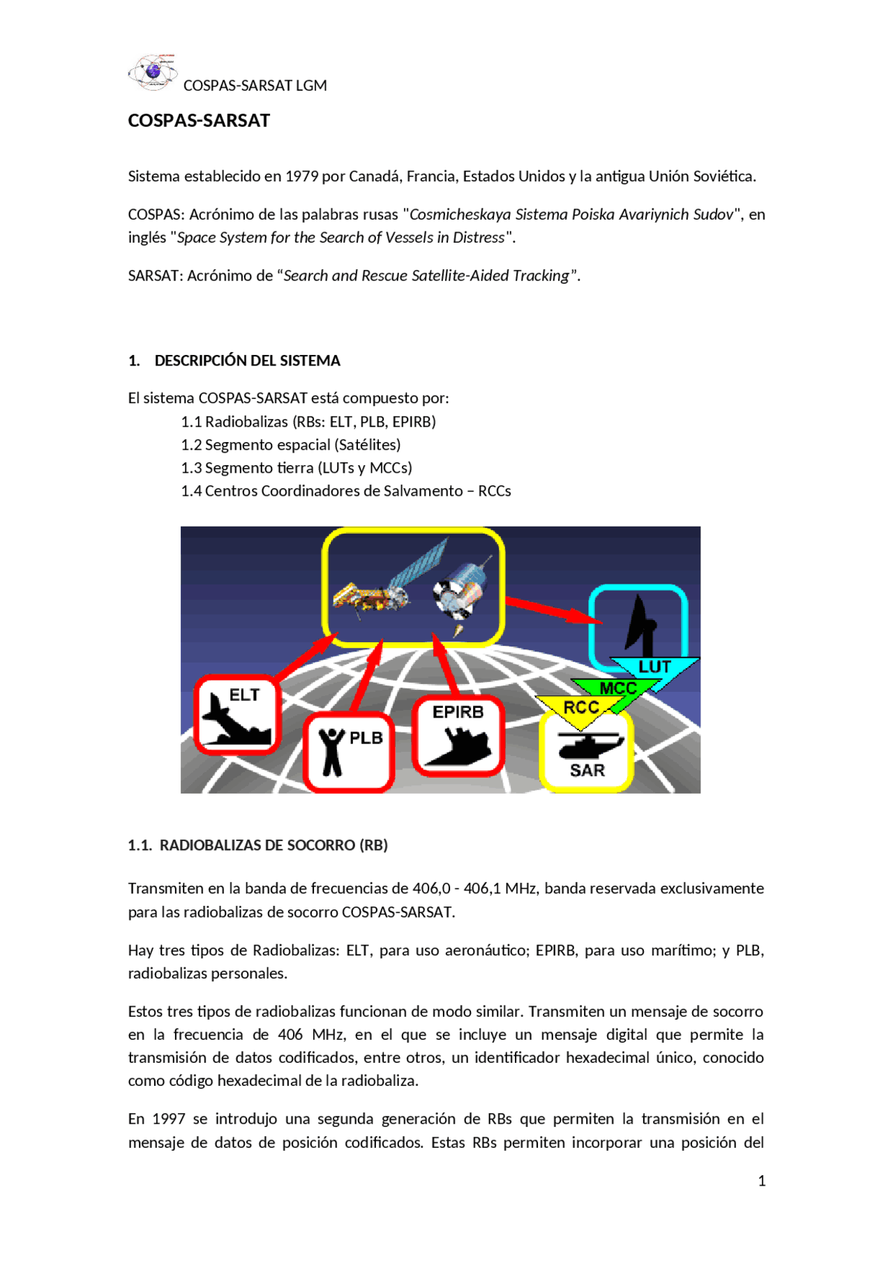 COSPAS SARSART SATELITARIOS Y COMUNICACIONES | Apuntes de Ingeniería de ...