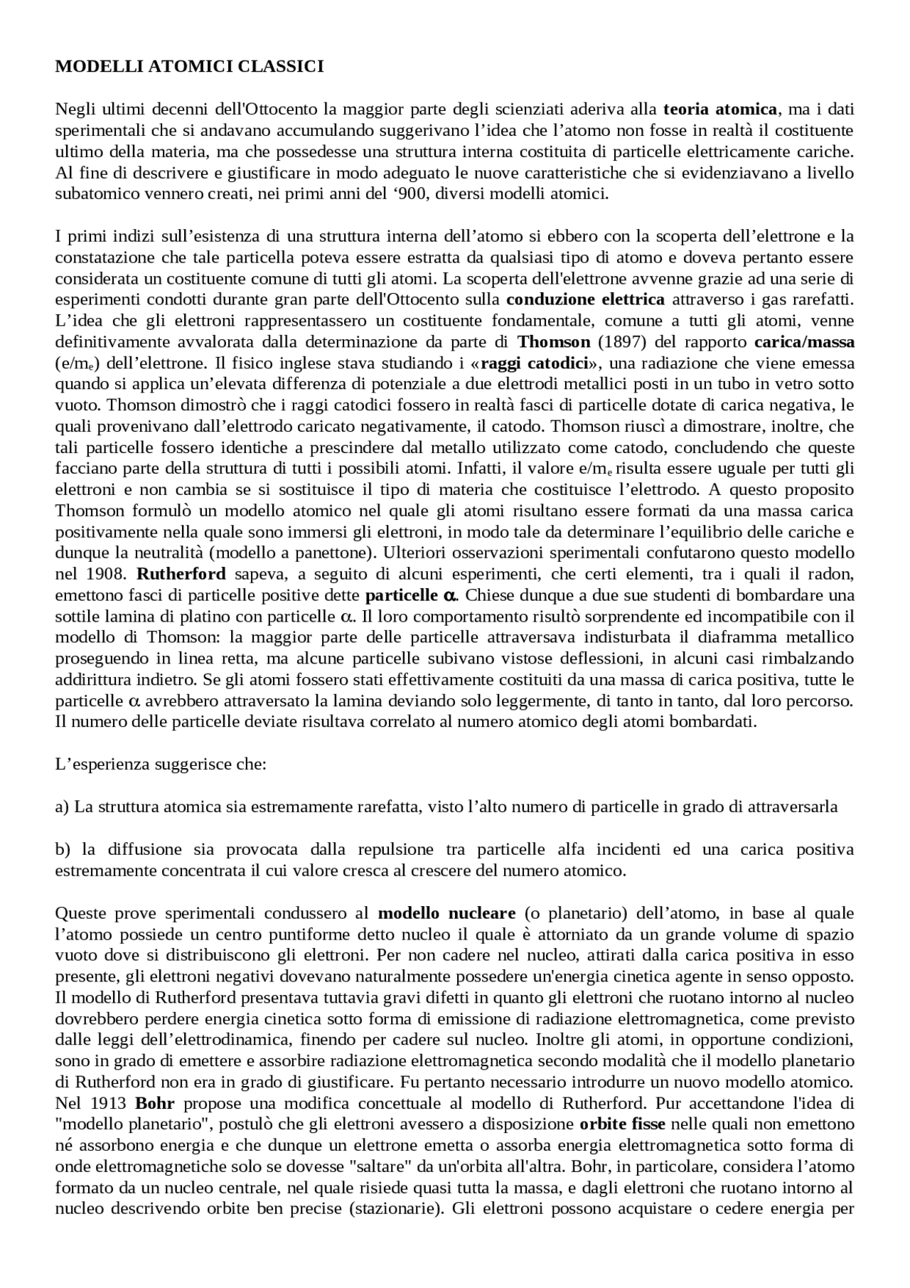 Modelli Atomici Classici Appunti Di Chimica Docsity