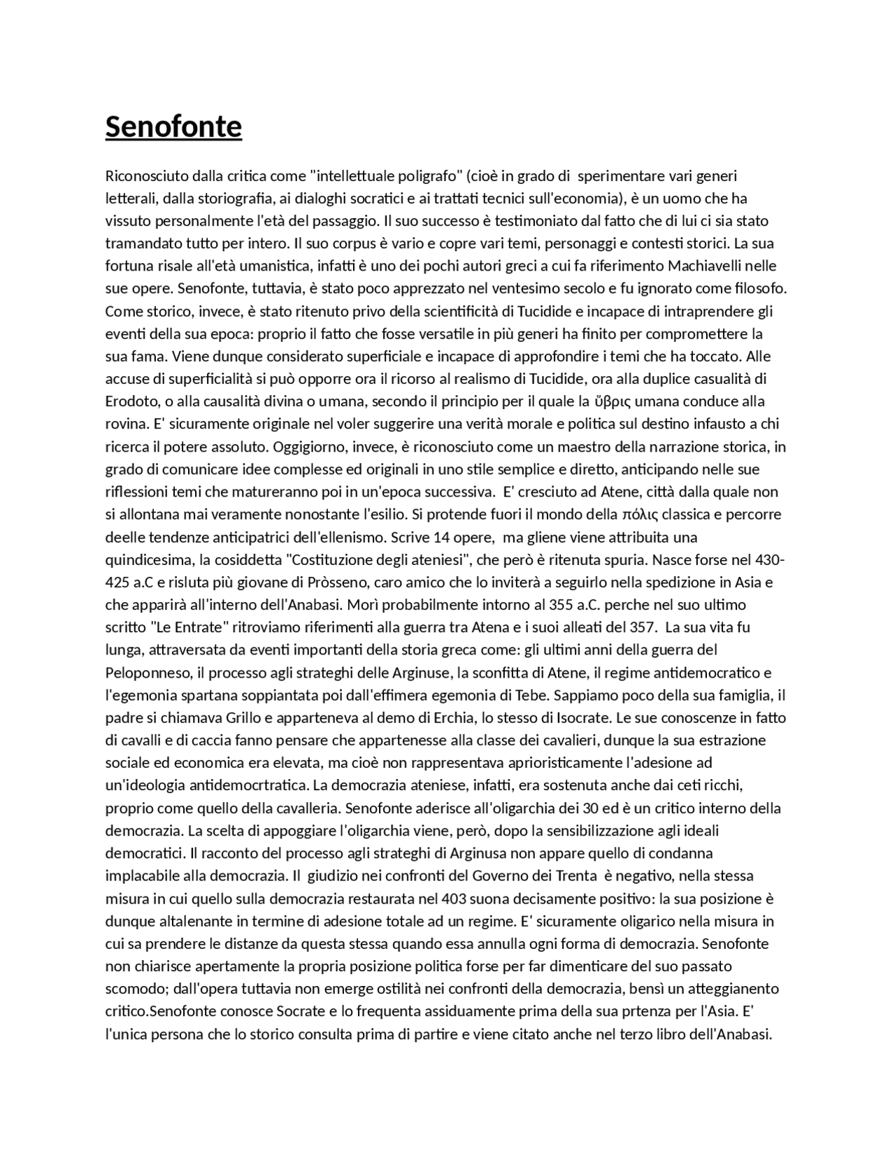 Appunti Di Una Lezione Su Senofonte Appunti Di Greco Docsity