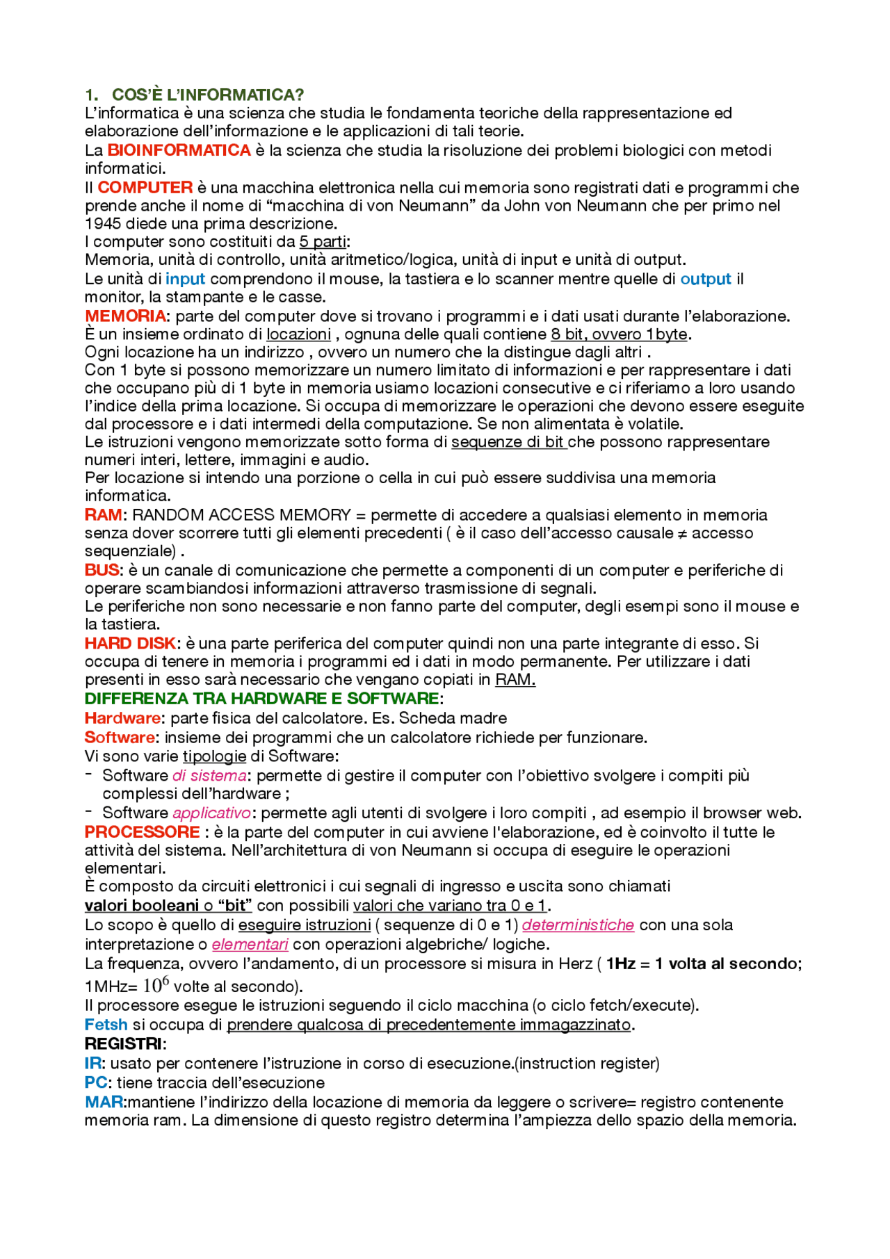 Riassunto Informatica E Statistica Sbobinature Di Fondamenti Di