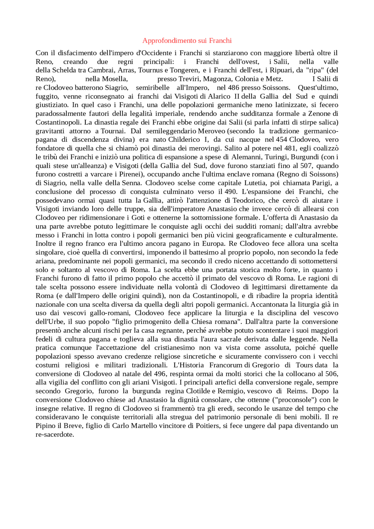 Approfondimento Sui Franchi Schemi E Mappe Concettuali Di Storia