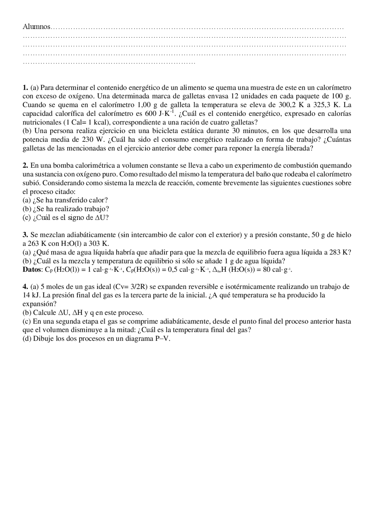 Ejercicios Termodinámica Ejercicios De Química Docsity