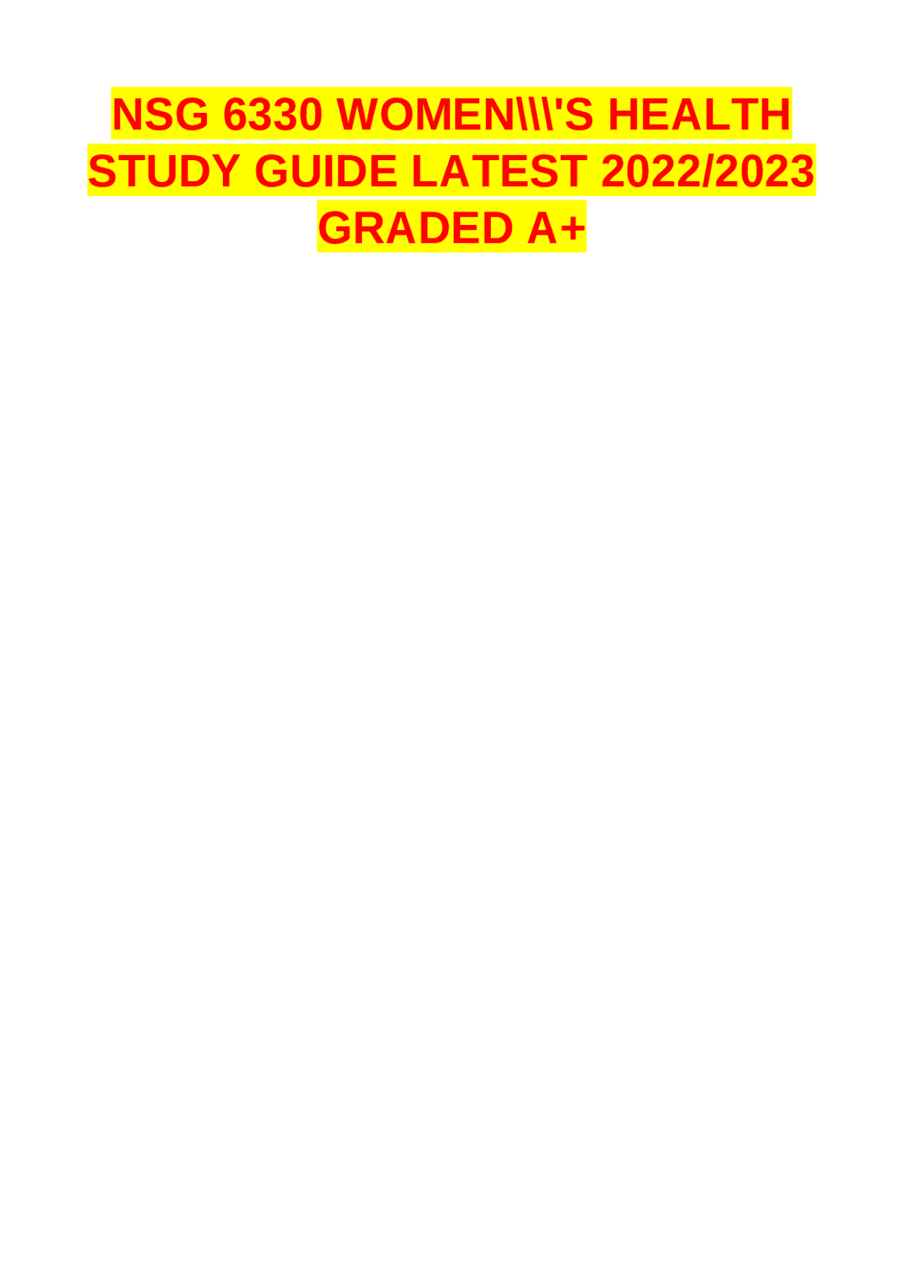 NSG 6330 Women's Health Study Guide | Exams Nursing | Docsity