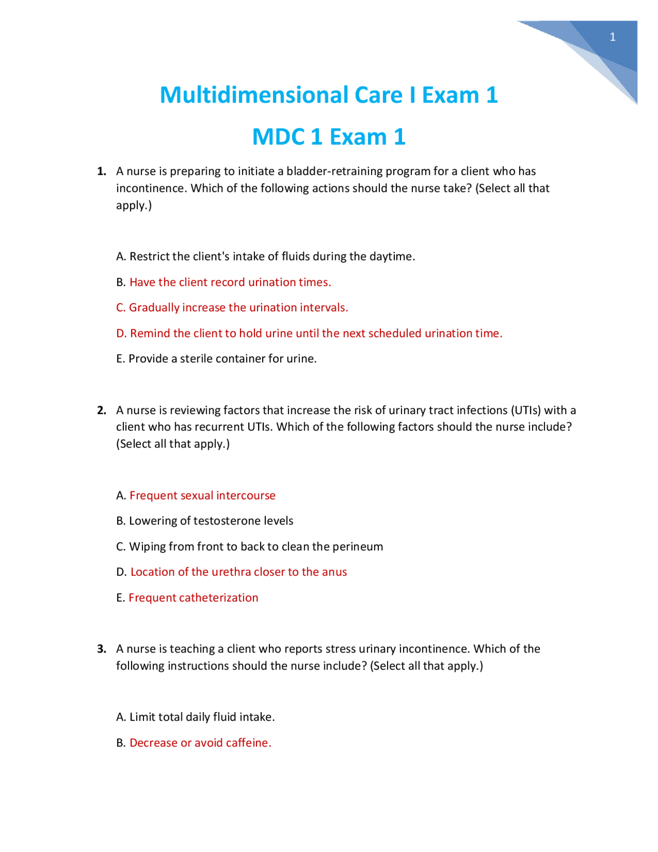 Nurs 2356 Multidimensional Care I Exam 1mdc 1 Exam 1 Updated Exams