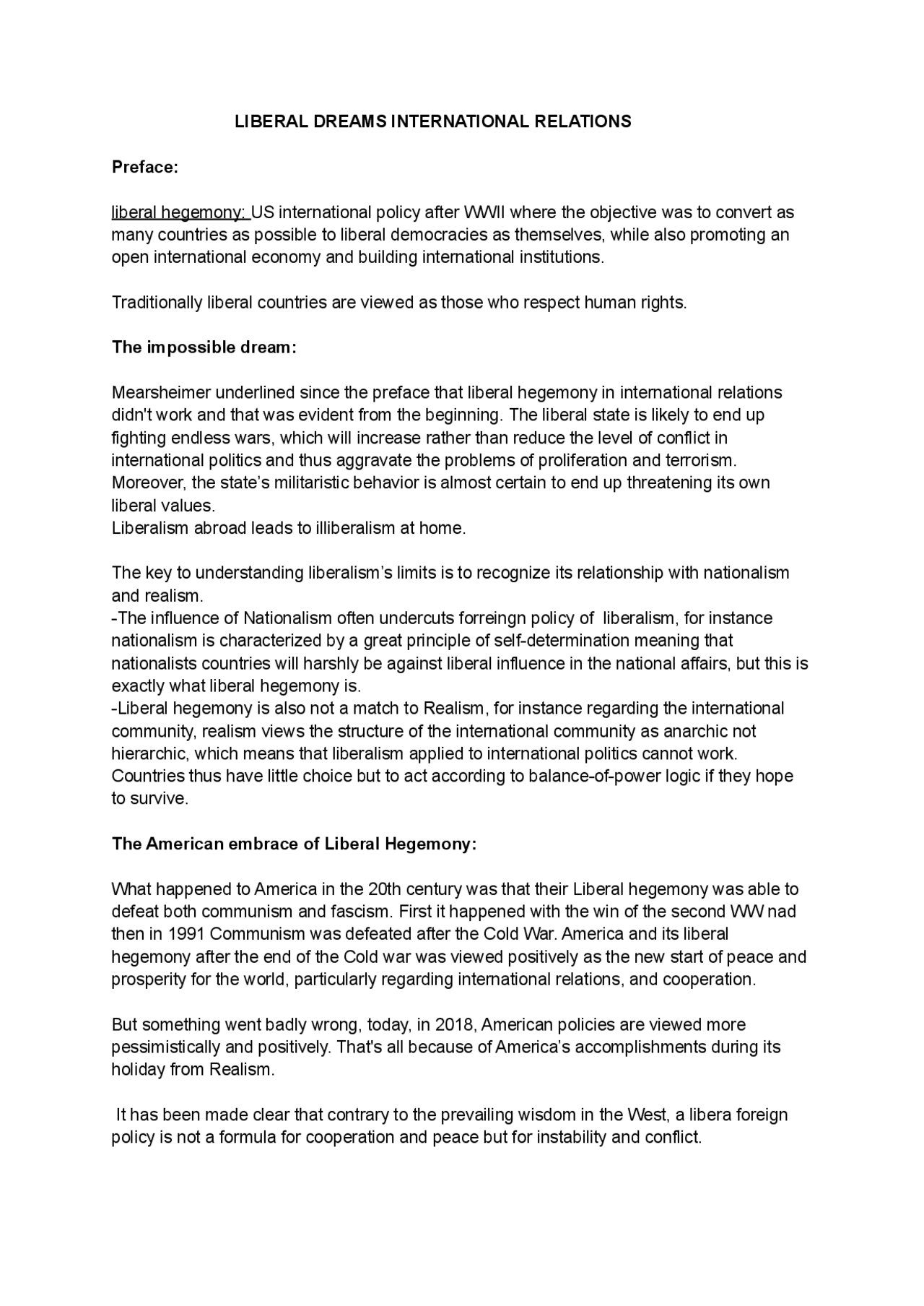 Riassunto liberal dreams | Sintesi del corso di Relazioni ...