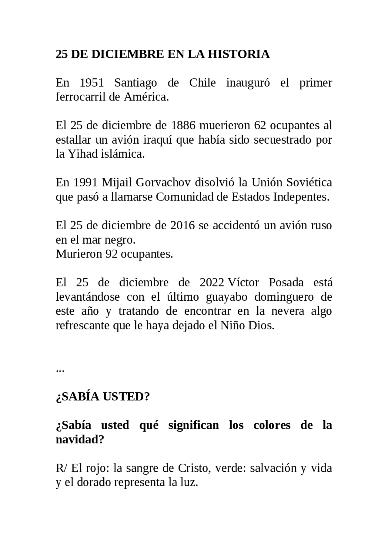 25 de diciembre en la historia | Apuntes de Historia | Docsity