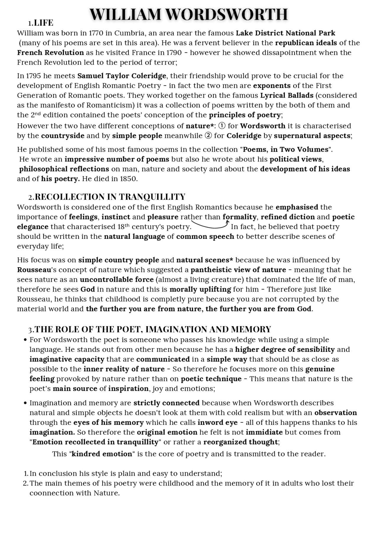 William wordsworth vita, caratteristiche e opere | Schemi e mappe ...